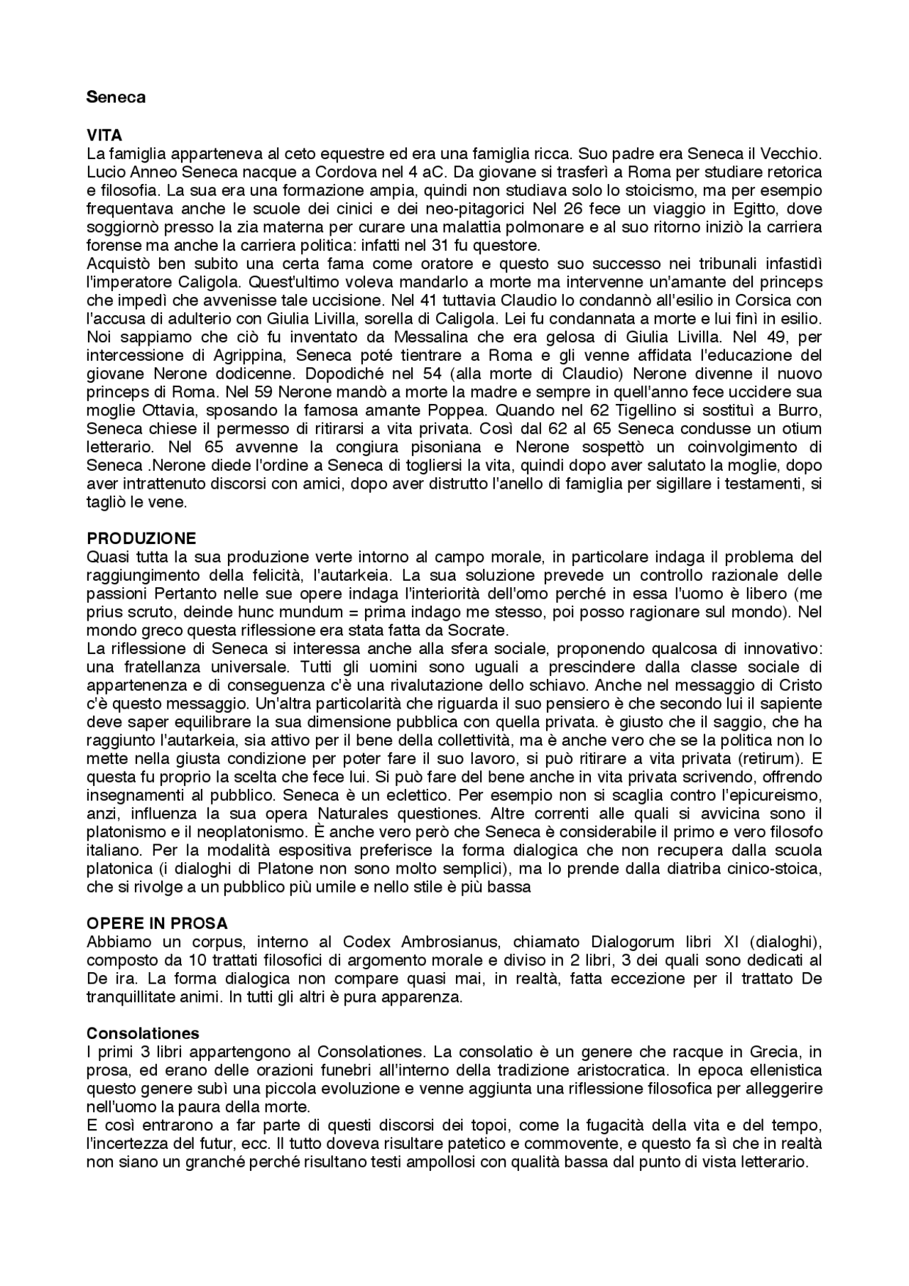 Seneca, vita, opere, de ira e altre opere | Appunti di Latino | Docsity
