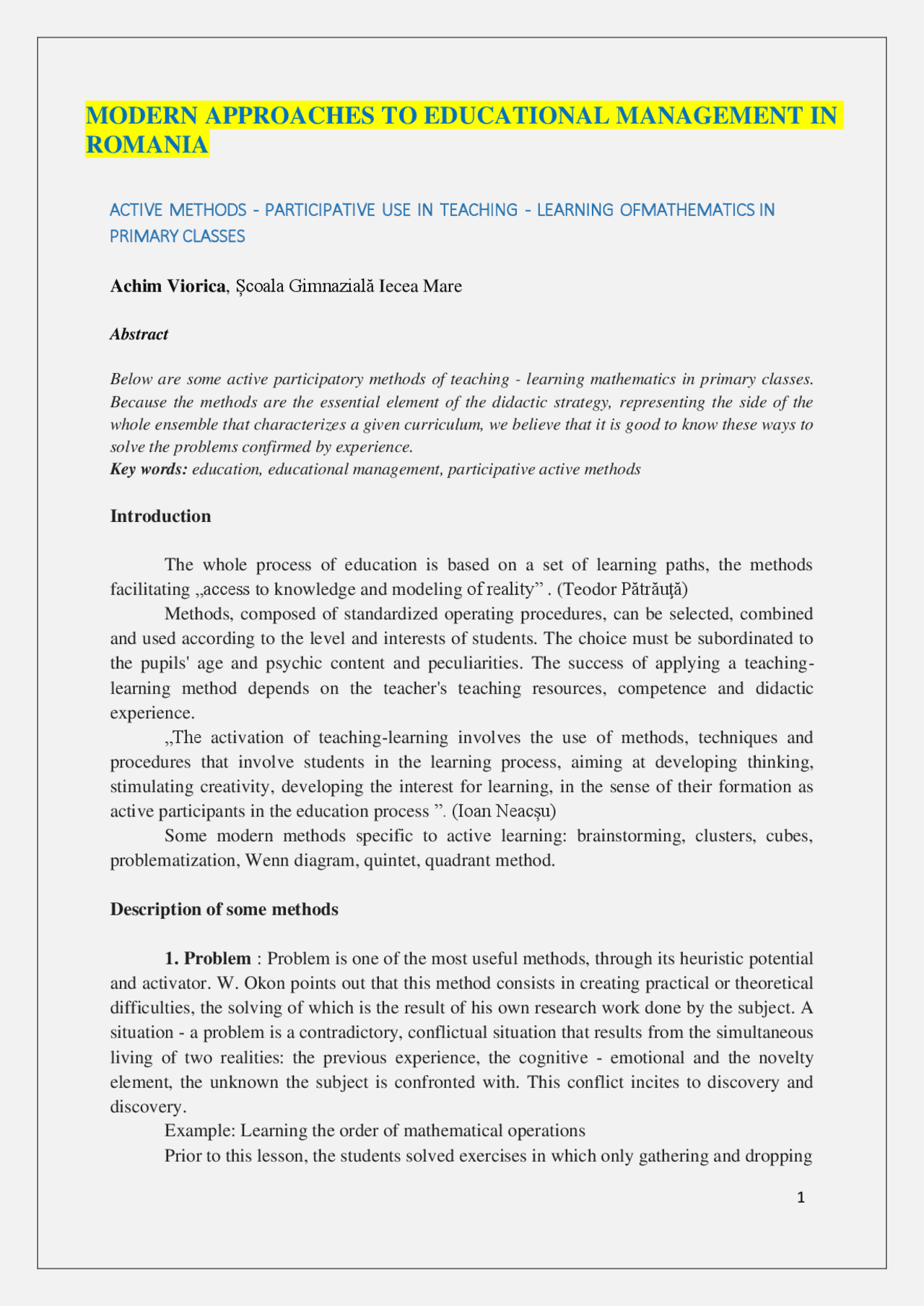 MODERN APPROACHES TO EDUCATIONAL MANAGEMENT IN ROMANIA | Exams Advanced ...