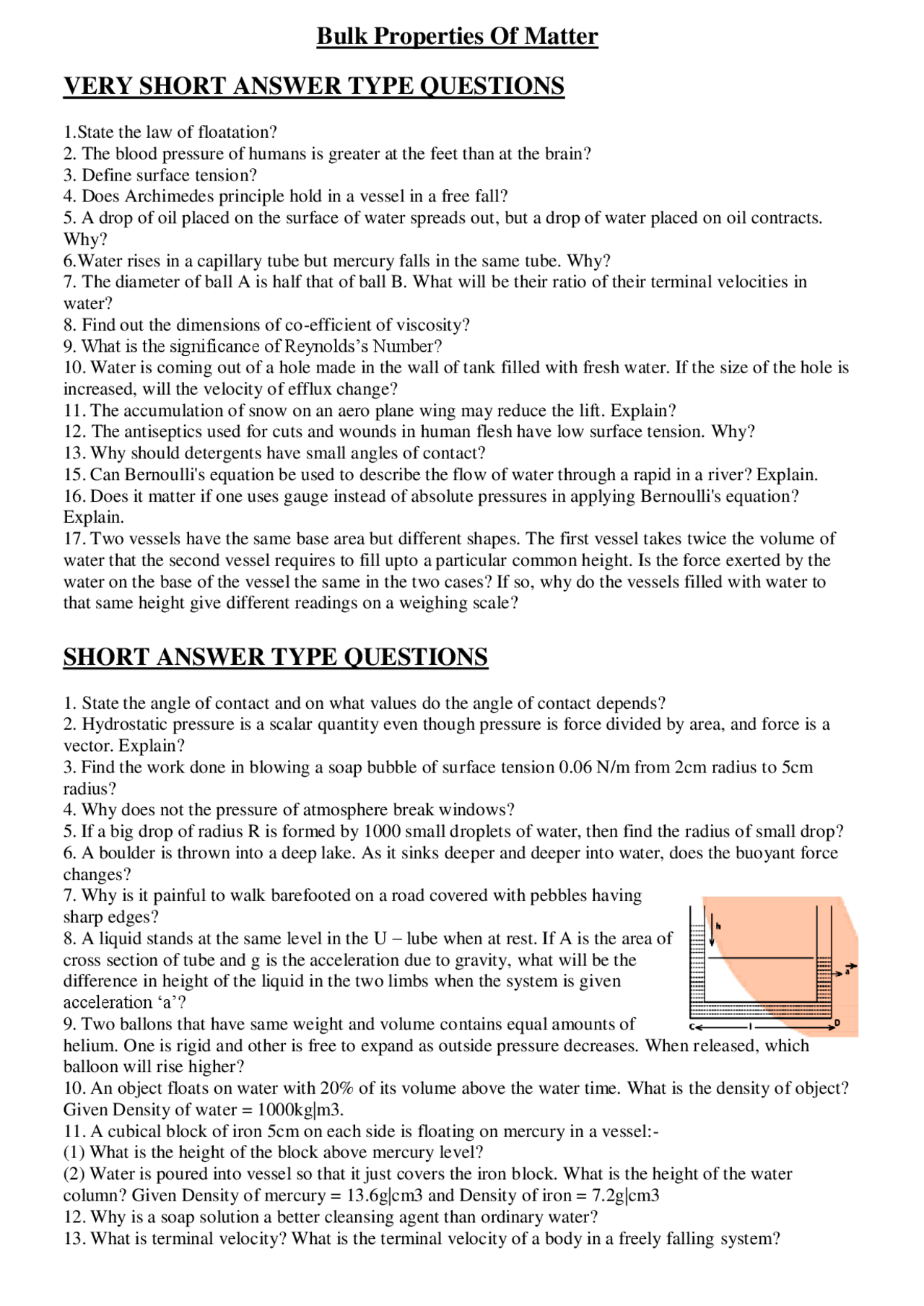 Bulk Properties Of Matter Assignment Assignments Physics Docsity