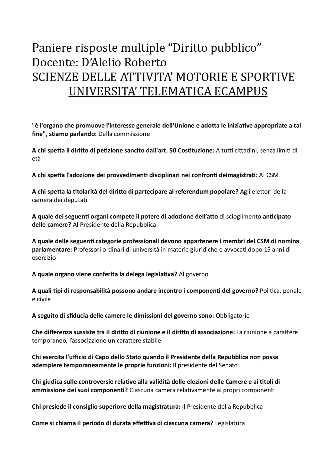 DIRITTO PUBBLICO - RISPOSTE MULTIPLE (in ordine dalla A alla Z) | Panieri di Diritto Pubblico ...