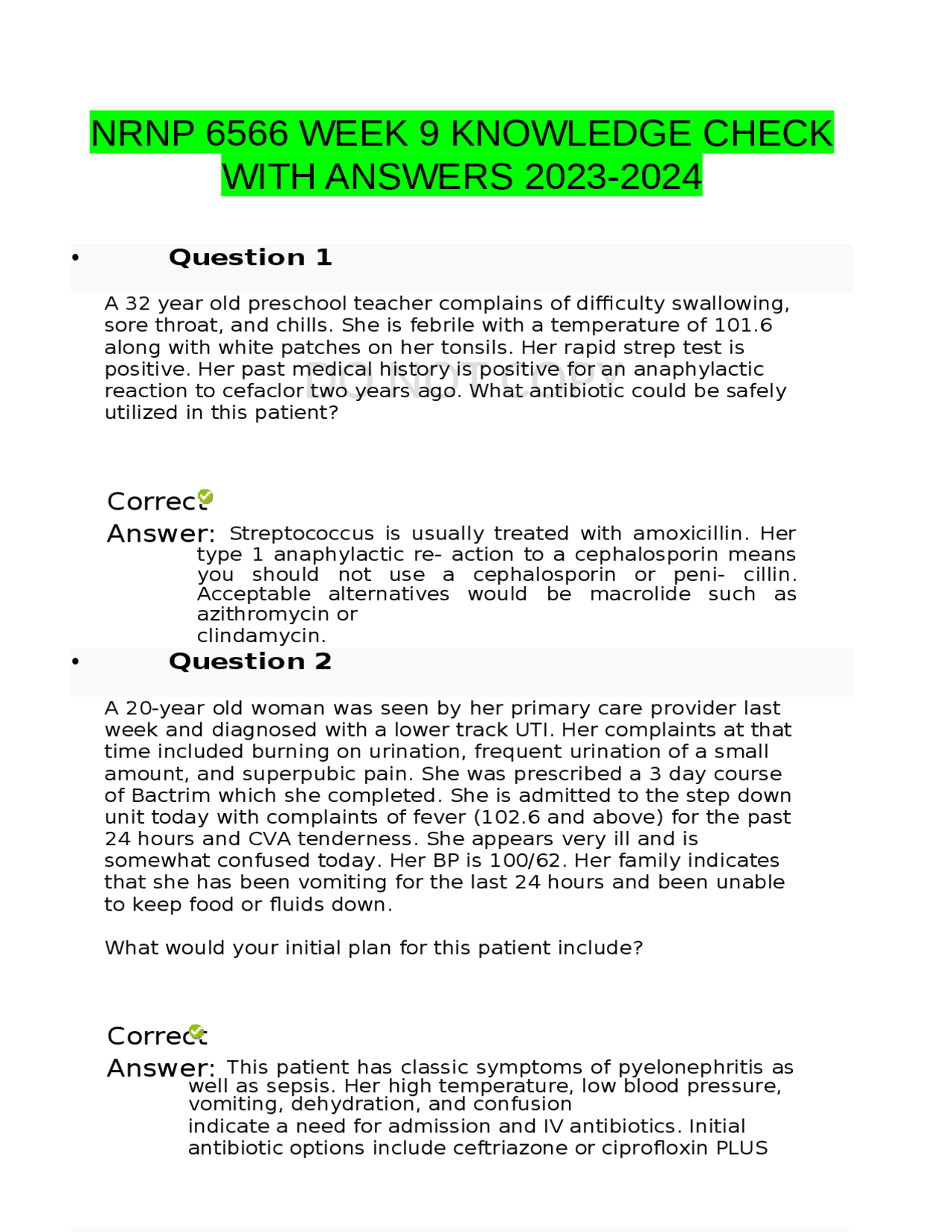 Nrnp 6566 Week 9 Knowledge Check With Answers 2023 2024 Exams