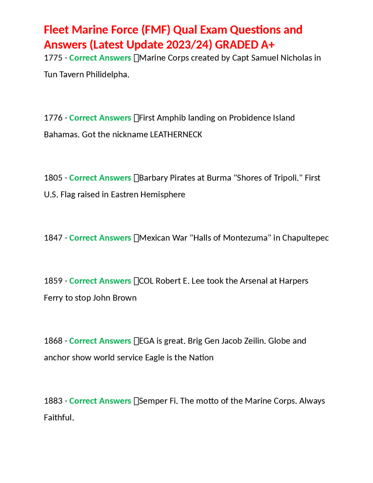 Fleet Marine Force (FMF) Qual Exam Questions and Answers (Latest Update ...
