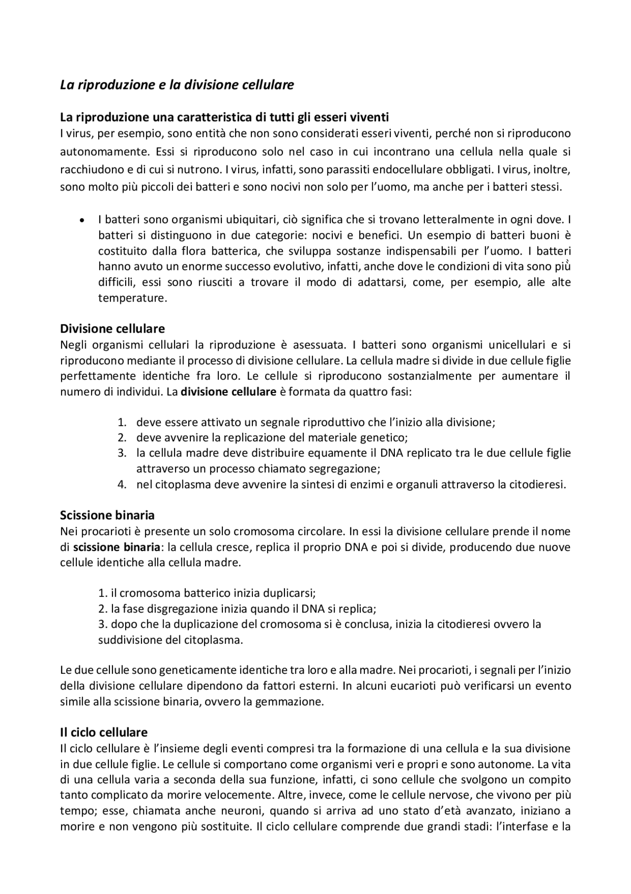 La Riproduzione E La Divisione Cellulare Appunti Di Biologia Docsity