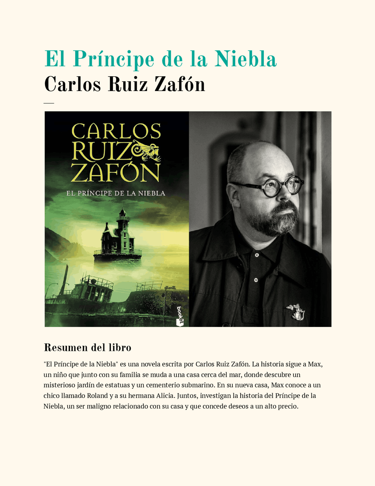 El Príncipe de la Niebla, Carlos Ruiz Zafón | Resúmenes de Lengua y ...