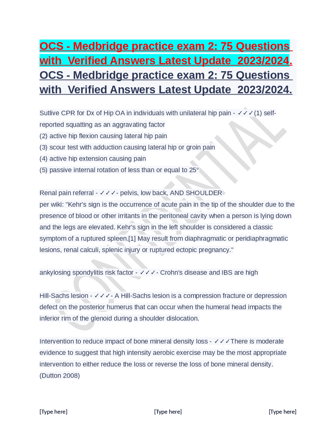 Ocs Medbridge Practice Exam 2 75 Questions With Verified Answers