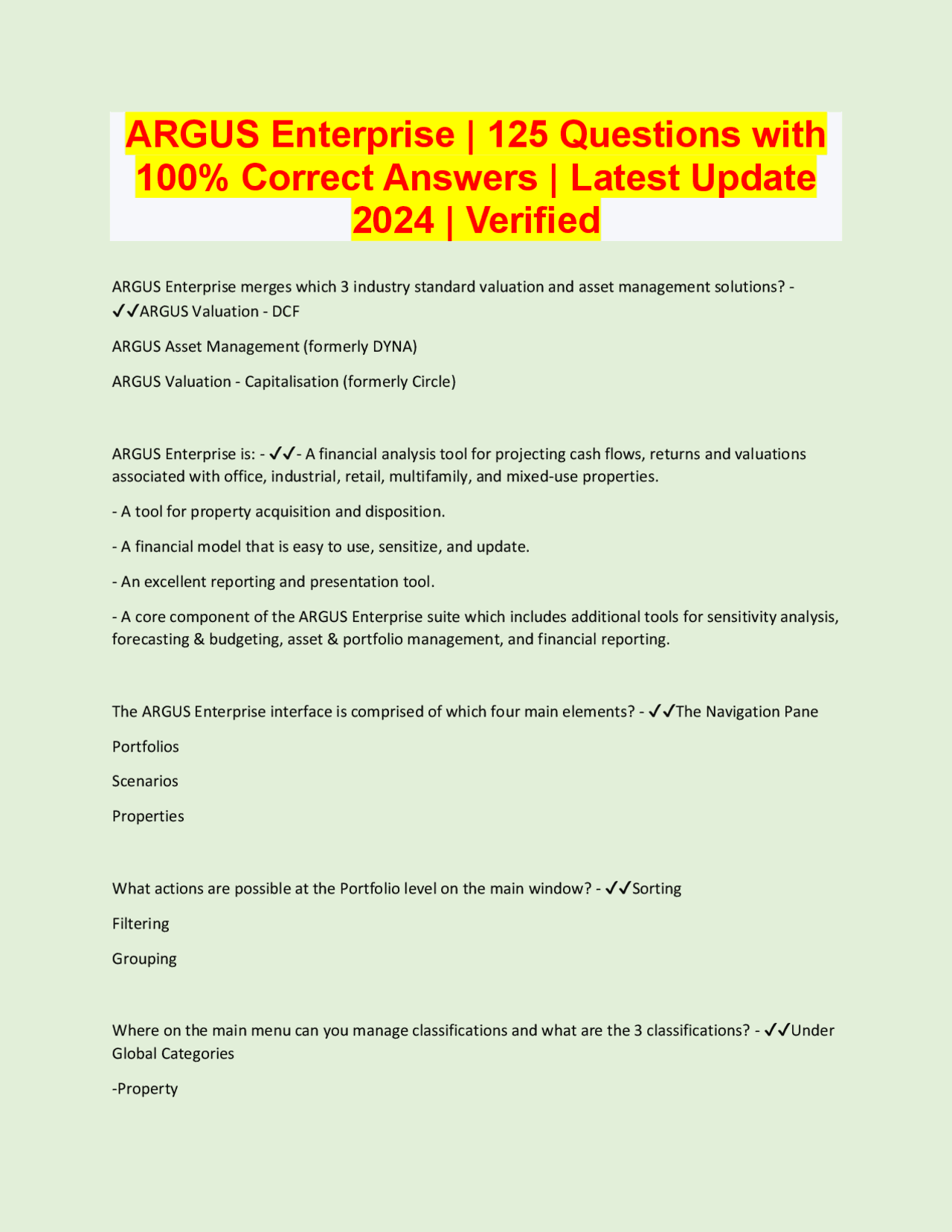 ARGUS Enterprise | 125 Questions with 100% Correct Answers | Latest ...