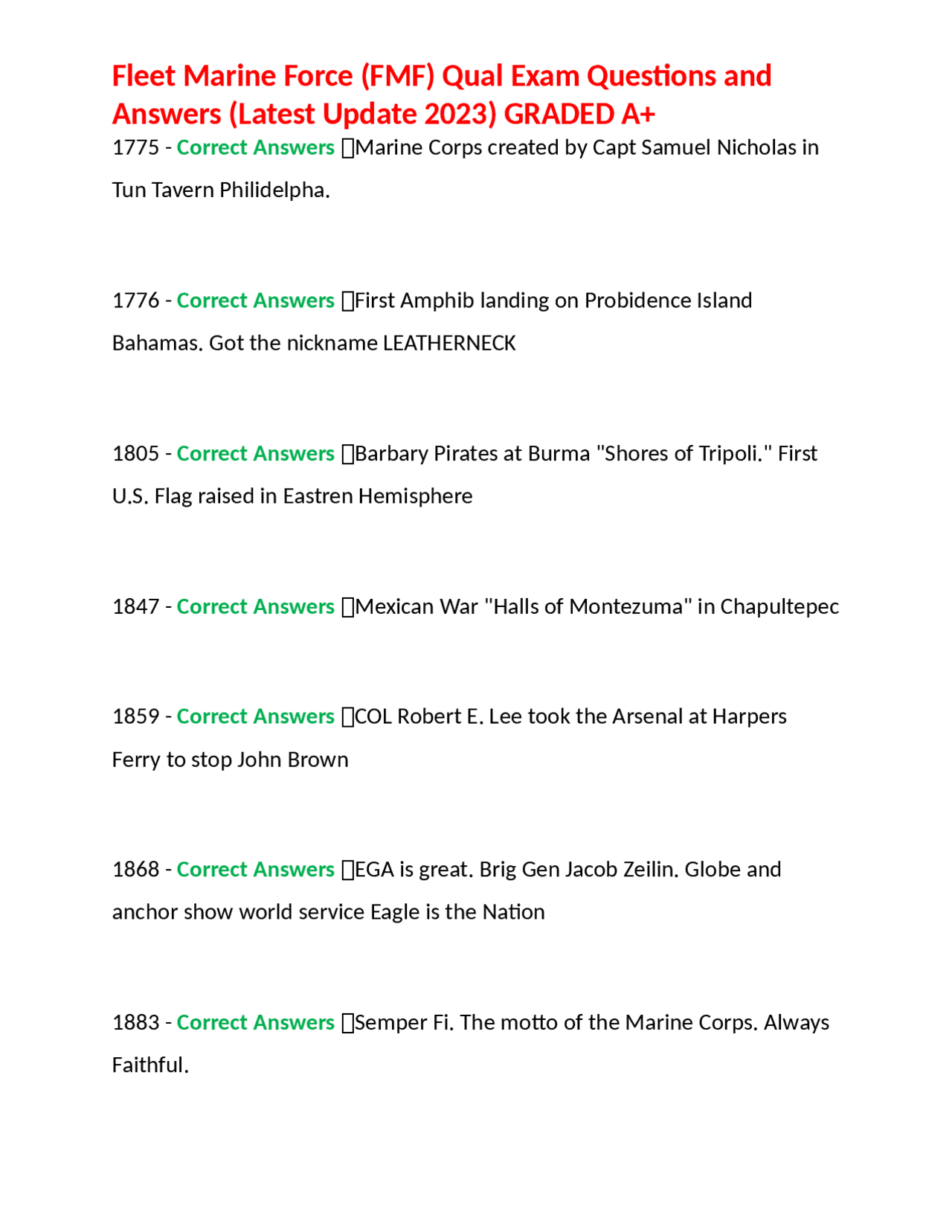Fleet Marine Force (FMF) Qual Exam Questions and Answers (Latest Update ...