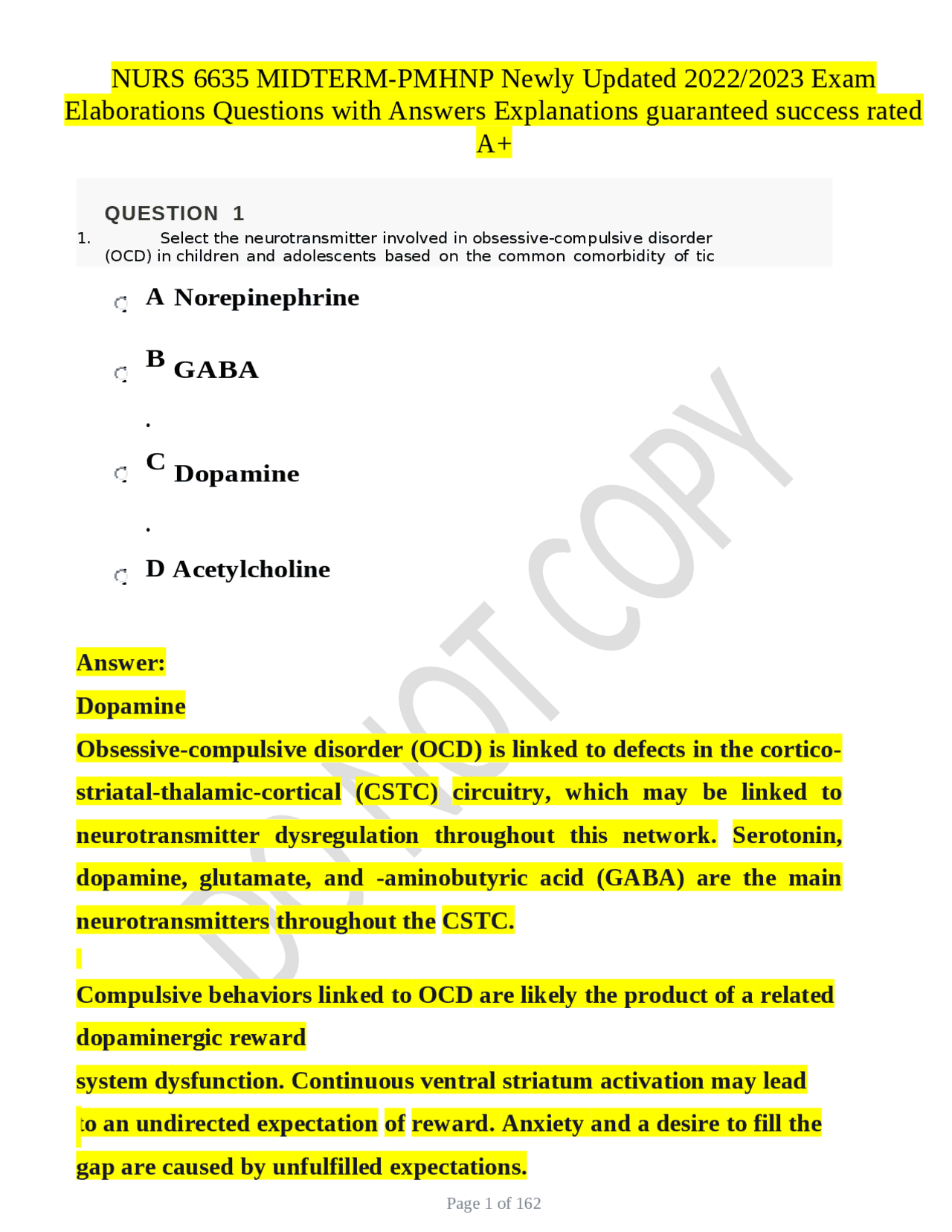 NURS 6635 MIDTERM-PMHNP Newly Updated 2022-2023 Exam Elaborations ...