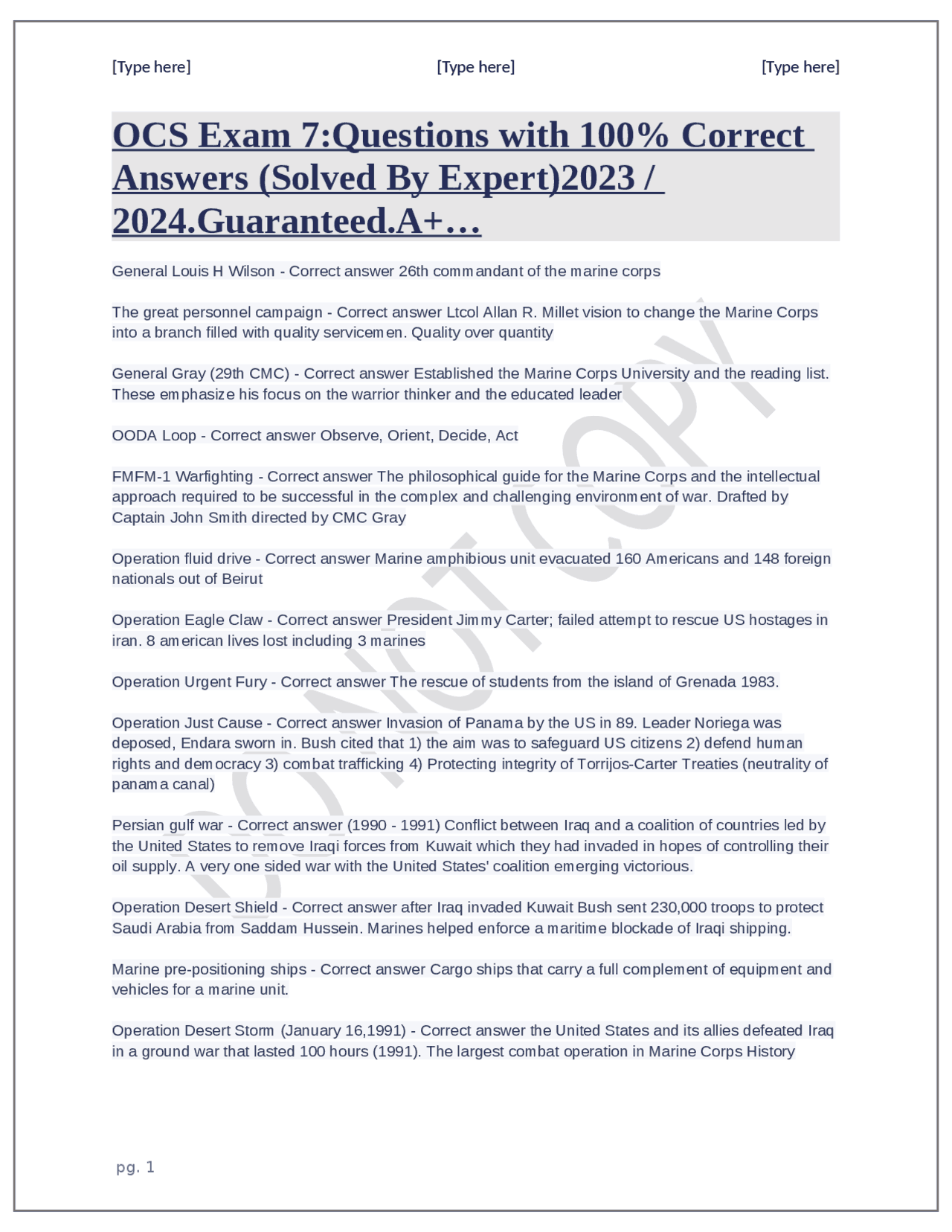 OCS Exam 7:Questions with 100% Correct Answers (Solved By Expert)2023 / ... OCS Exam 7:Questions with 100% Correct Answers (Solved By Expert)2023 / ...