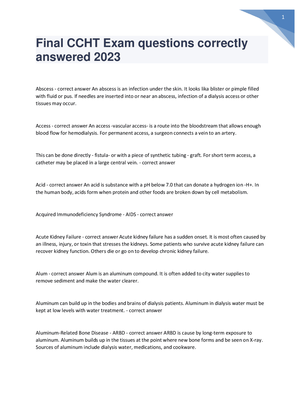 Final CCHT Exam questions correctly answered 2023-2024 Graded A+ ...