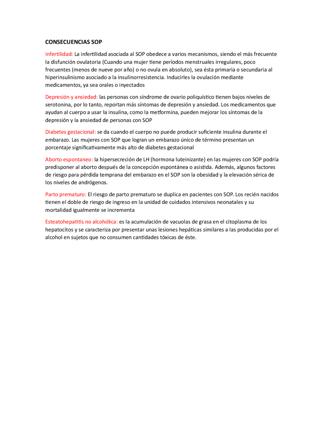 Consecuencias de SOP | Esquemas y mapas conceptuales de Medicina | Docsity