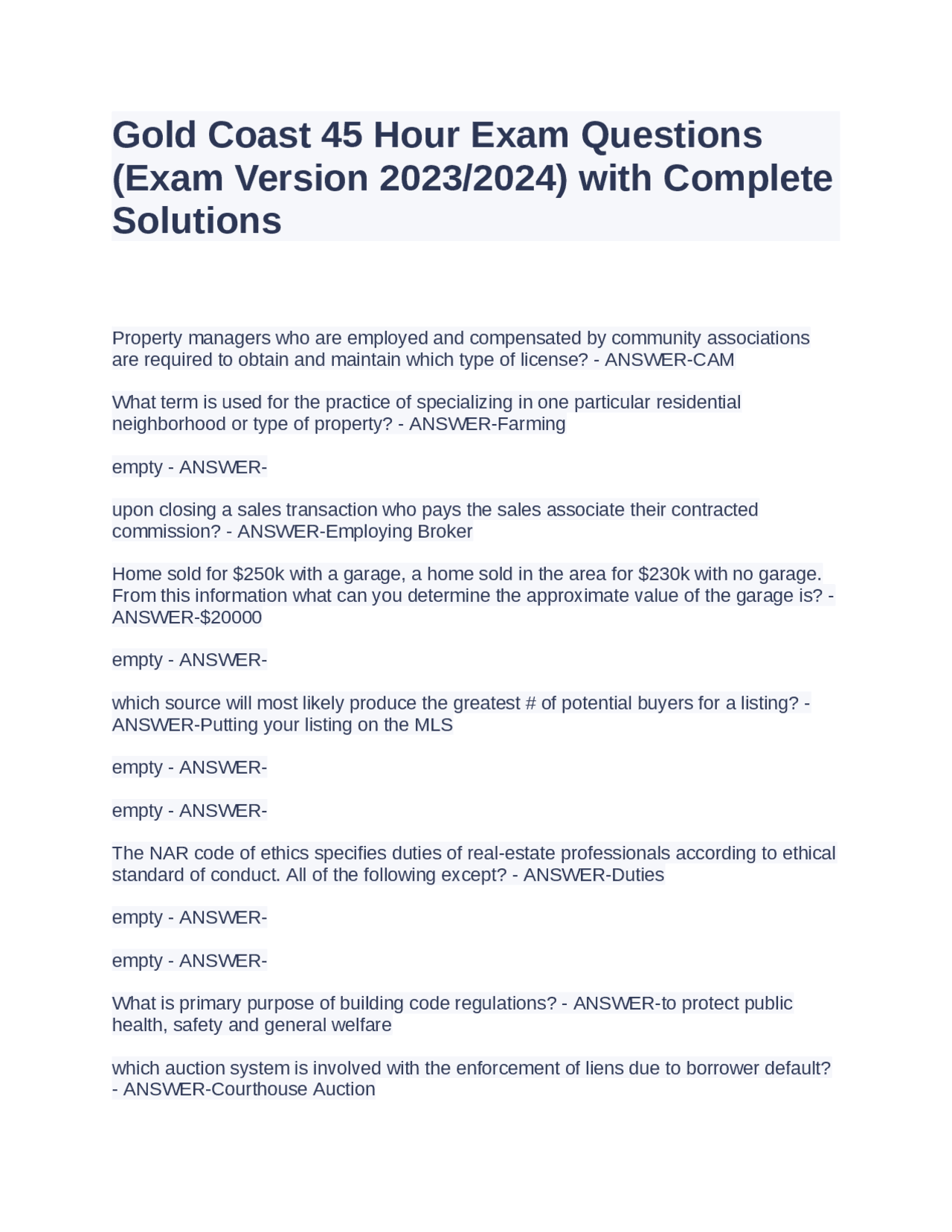 Gold Coast 45 Hour Exam Questions (Exam Version 2023/2024) with ...