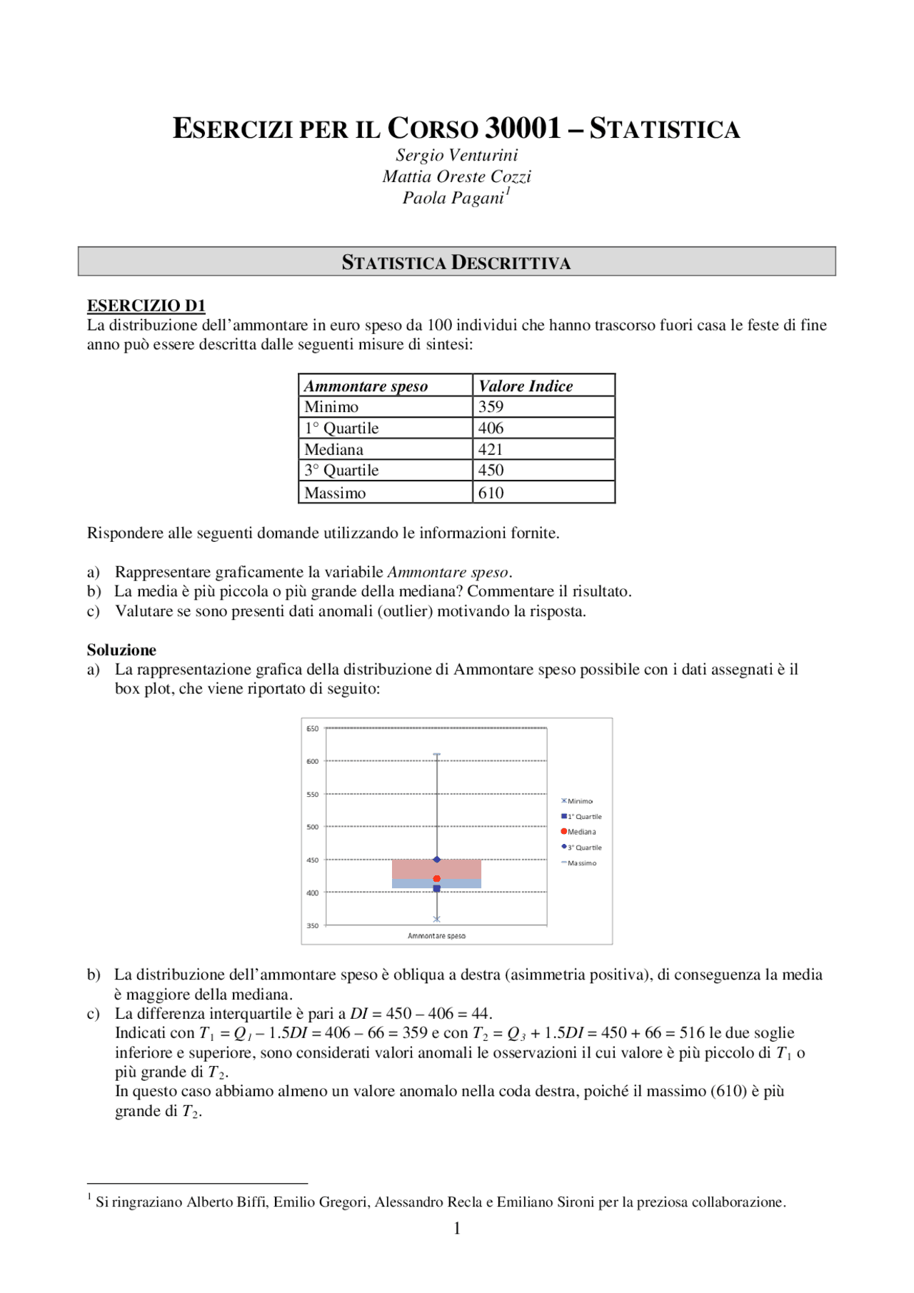Esercizi e prove esame statistica | Prove d'esame di Statistica | Docsity