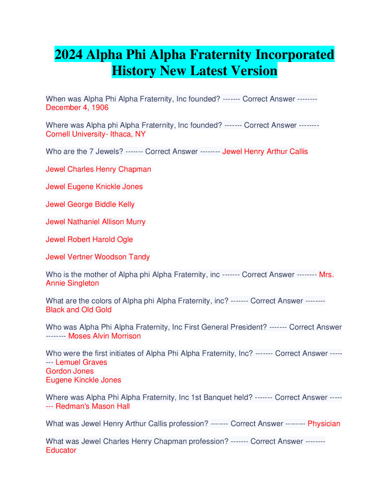 2024 Alpha Phi Alpha Fraternity Incorporated Latest Version | Exams ...