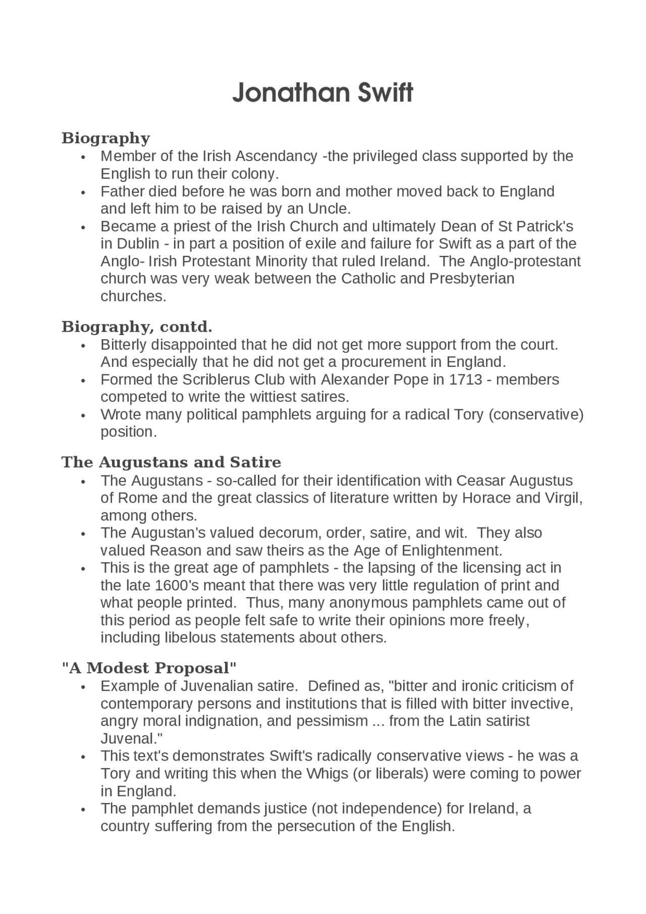 jonathan swift appunti | Appunti di Inglese | Docsity