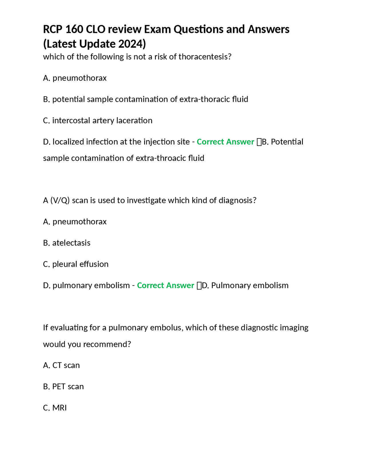 RCP 160 CLO review Exam Questions and Answers (Latest Update 2024 ...