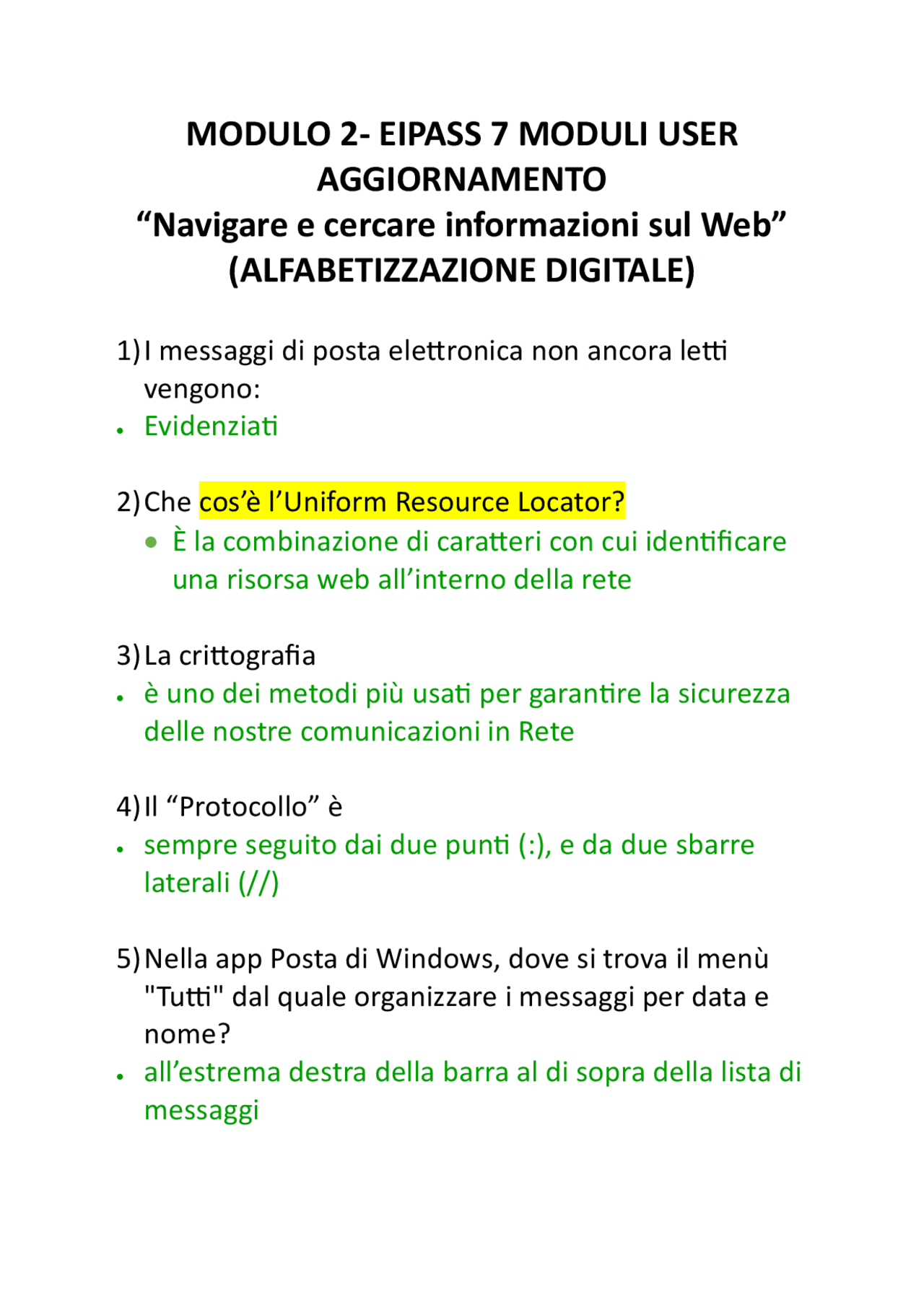 domande e risposte modulo 2 corrette eipass 7 moduli alfabetizzazione digitale | Prove d'esame ...