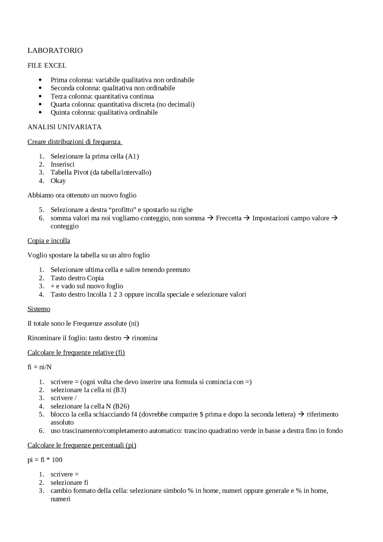 Laboratorio di EXCEL | Appunti di Criminologia | Docsity