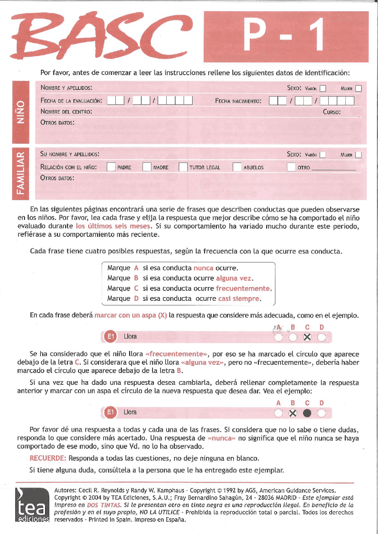 BASC PRUEBA PSICOLÓGICA DE CONDUCTA | Monografías, Ensayos de Psicología | Docsity