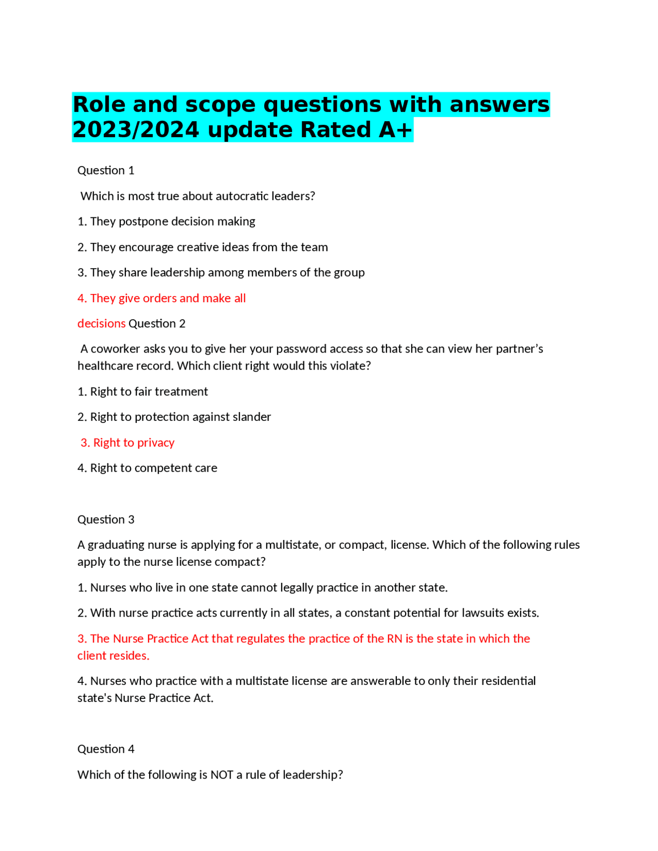Role and scope questions with answers 2023/2024 update Rated A+ | Exams ...