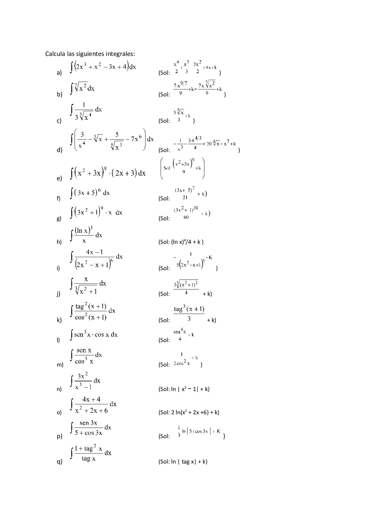Ejercicios integrales | Ejercicios de Matemáticas | Docsity