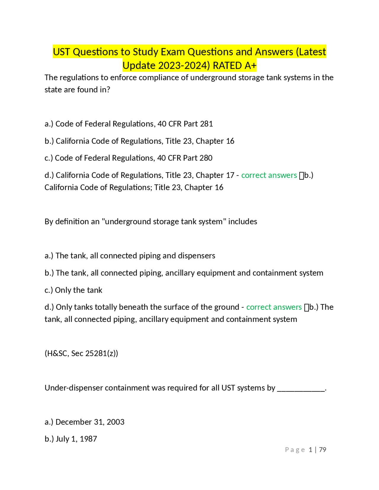 UST Questions to Study Exam Questions and Answers (Latest Update 2023 ...