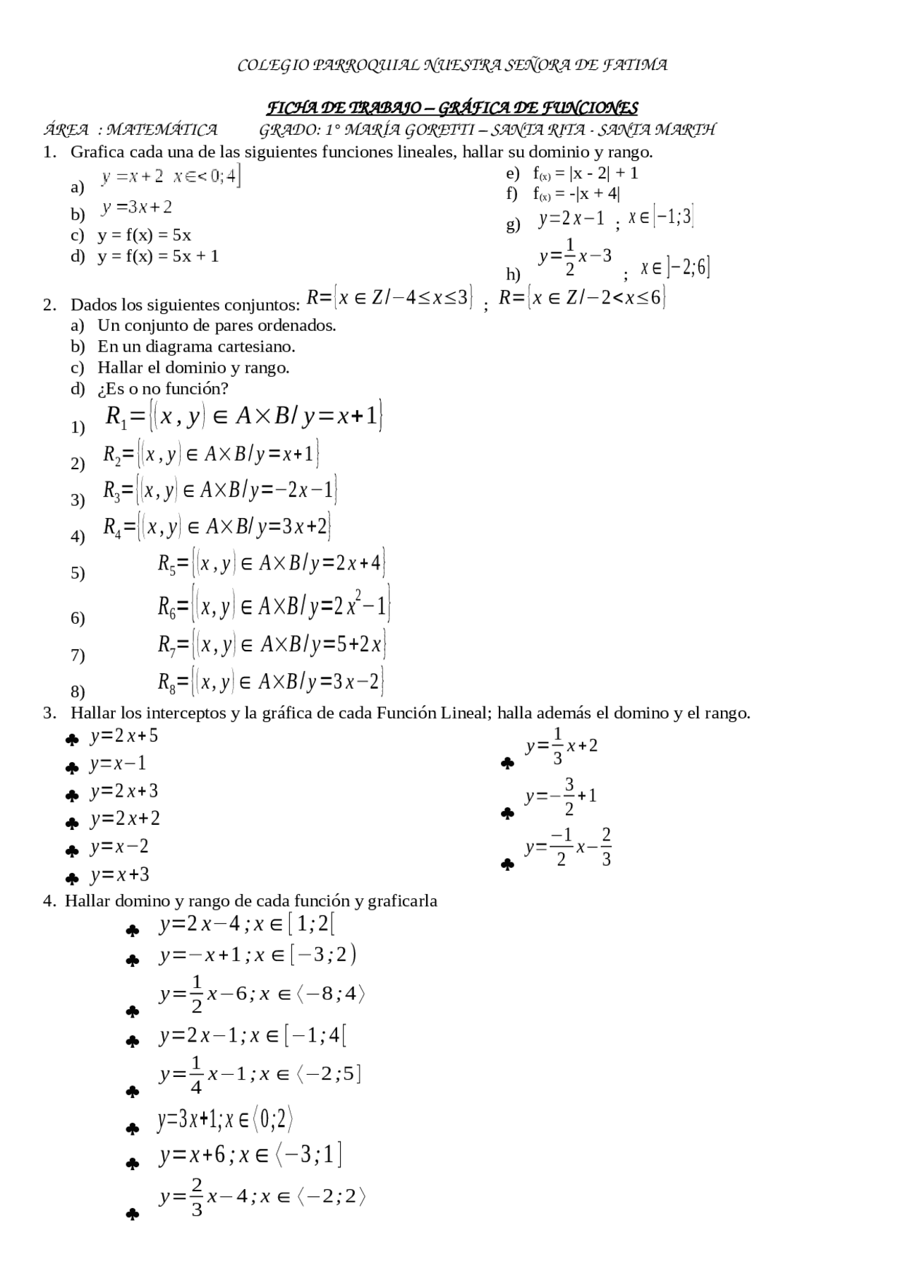 Funciones y gráficos | Ejercicios de Matemáticas | Docsity