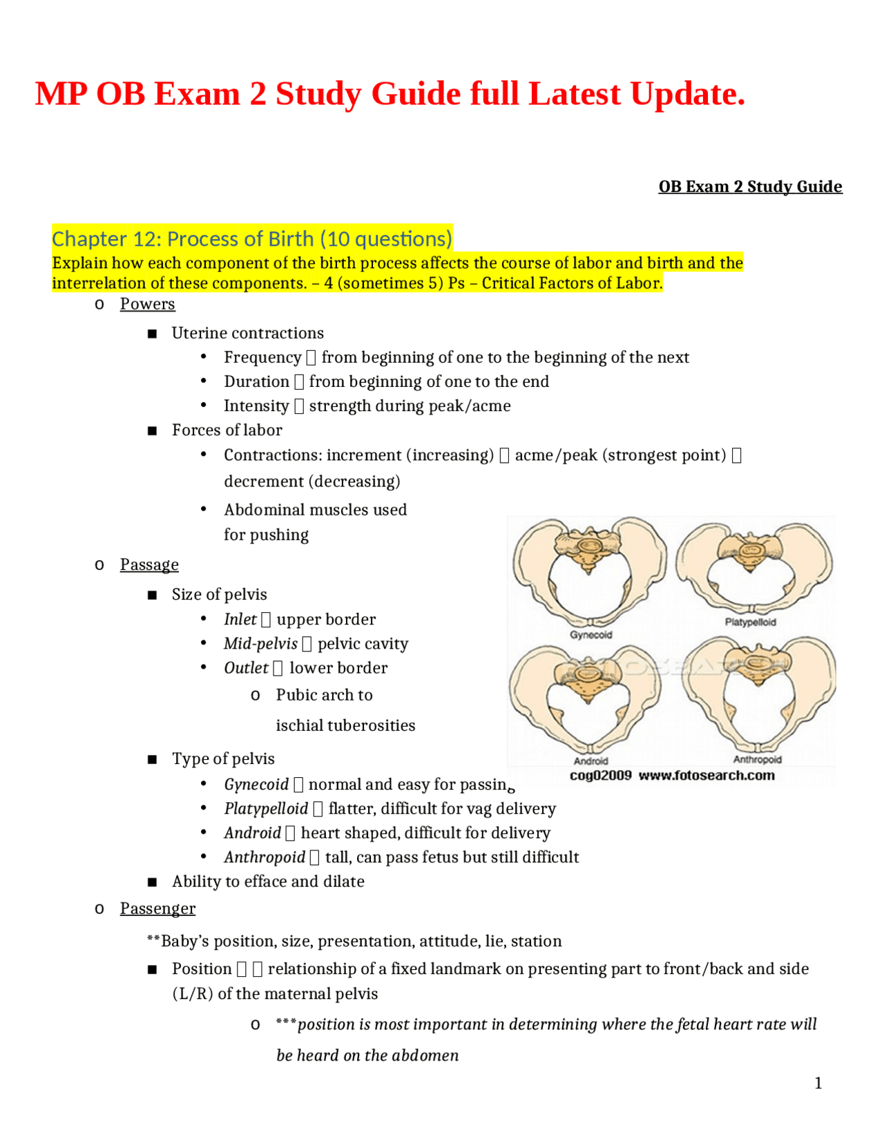 OB Exam 2 Study Guide | Exams Nursing | Docsity