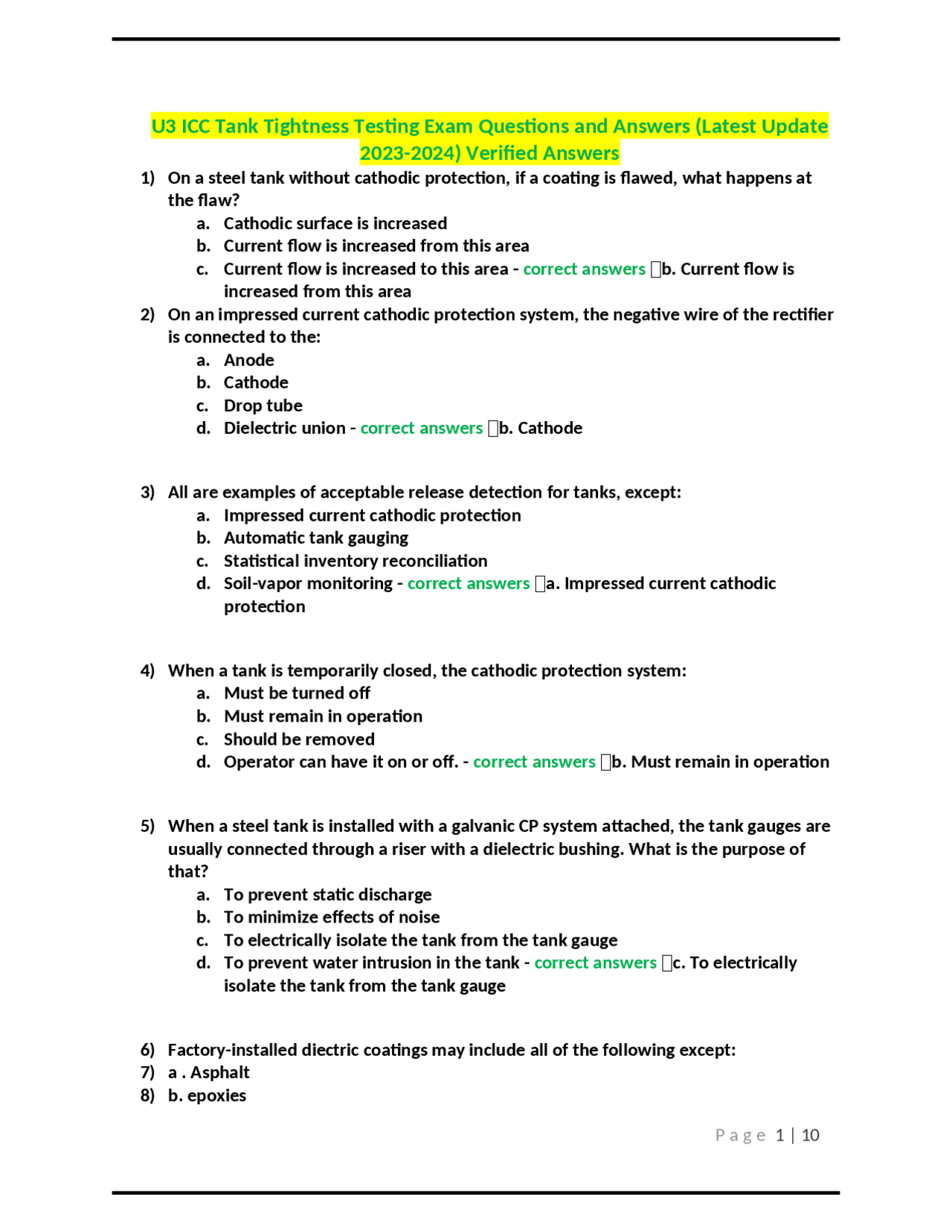 U3 ICC Tank Tightness Testing Exam Questions and Answers (Latest Update ...