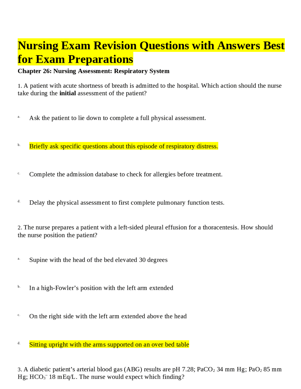 Nursing Exam Revision Questions with Answers Best for Exam Preparations ...