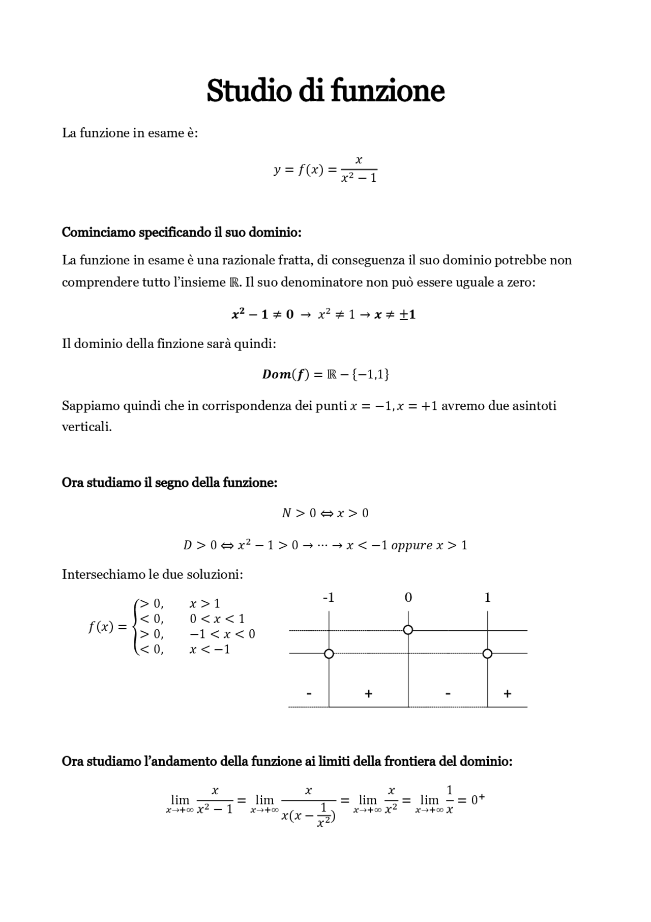 Esercizio di Studio di funzione | Esercizi di Complementi di matematica | Docsity
