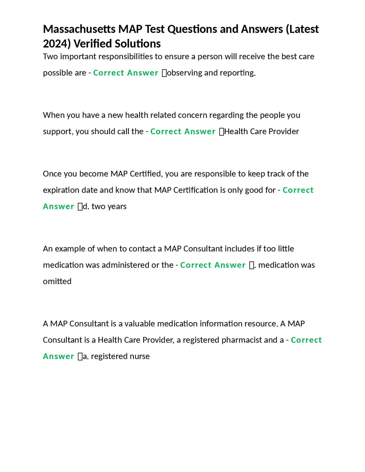 Massachusetts MAP Test Questions and Answers (Latest 2024) Verified ...