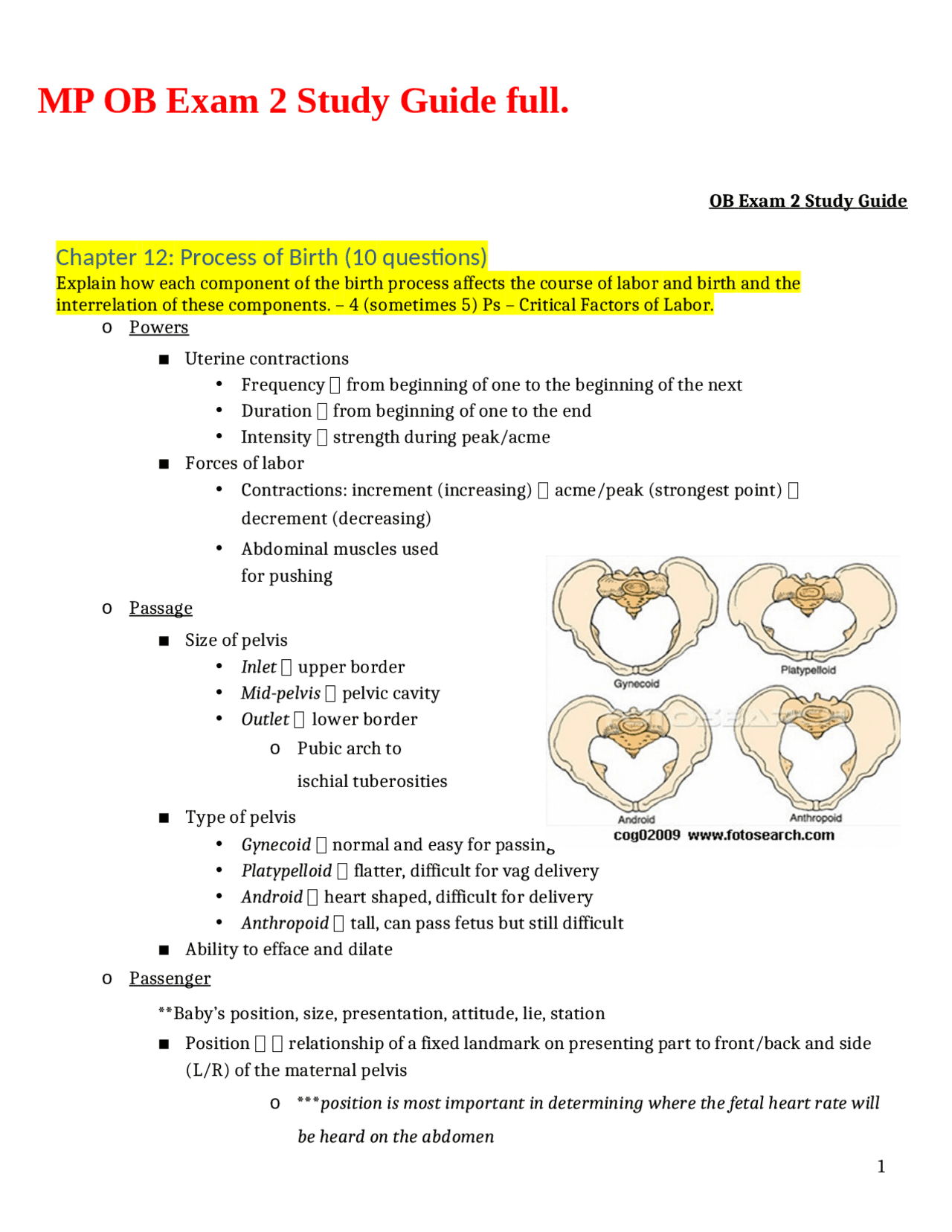 MP OB Exam 2 Study Guide full. | Exams Nursing | Docsity