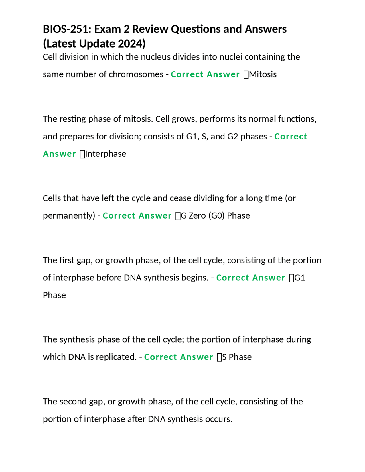 BIOS-251 Exam 2 Review Questions and Answers | Exams Nursing | Docsity