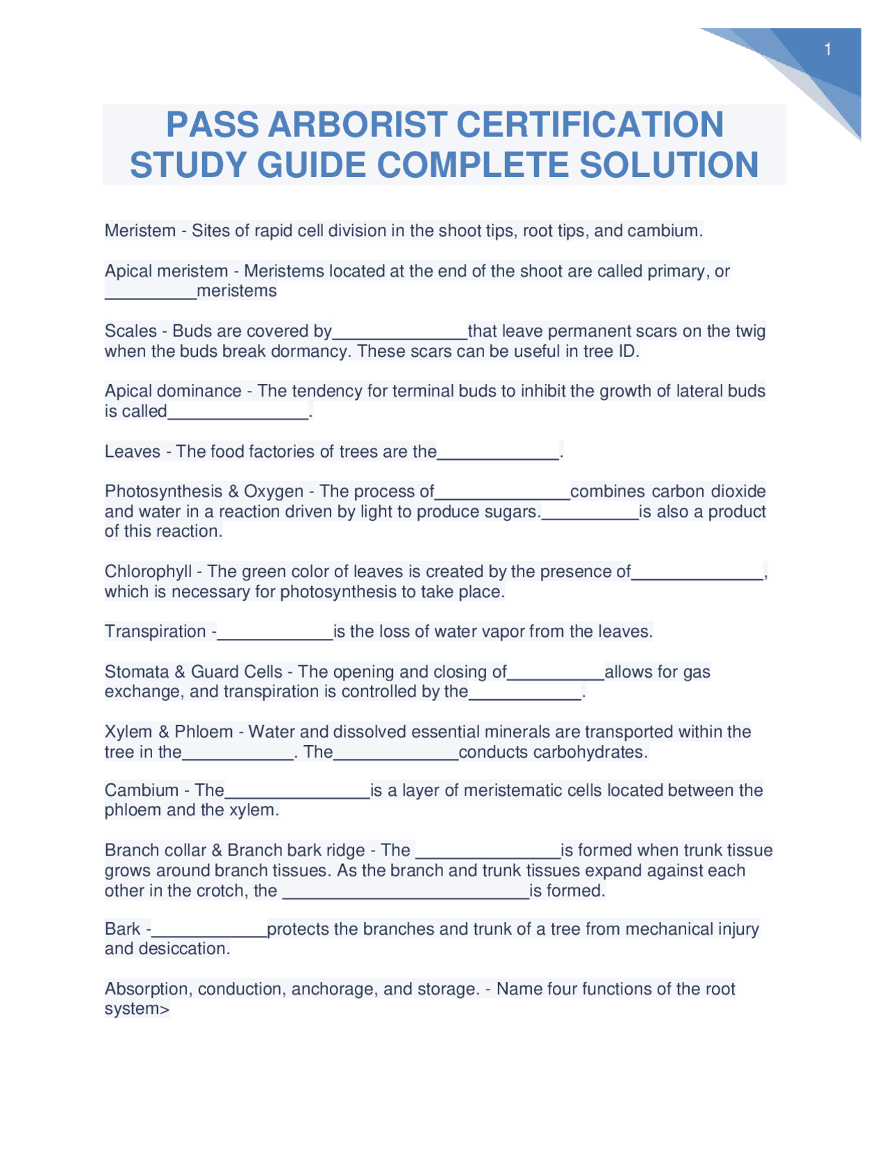 PASS ARBORIST CERTIFICATION STUDY GUIDE COMPLETE SOLUTION | Exams ...