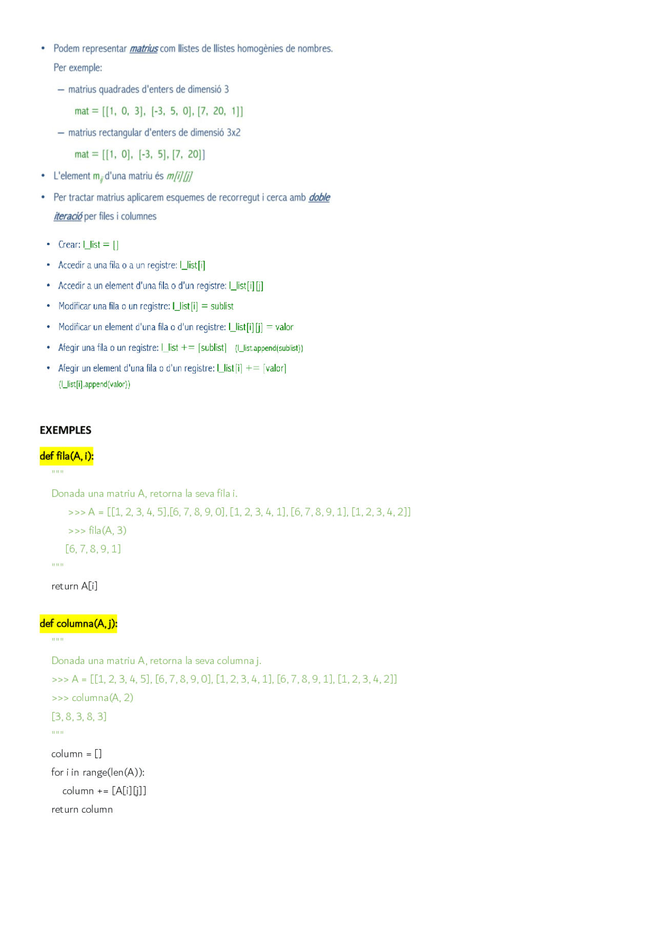 Listas de listas en Python | Apuntes de Informática | Docsity