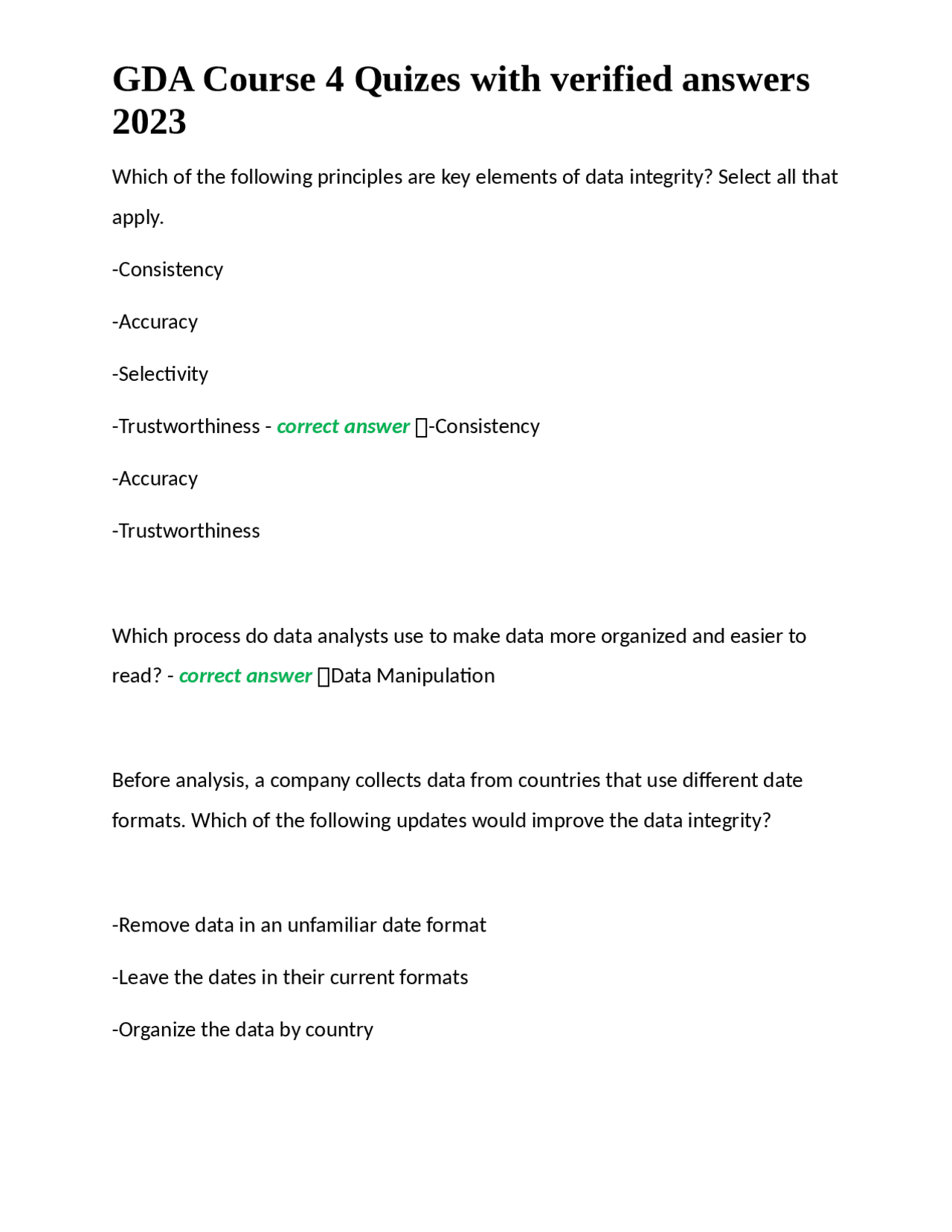 GDA Course 4 Quizes with verified answers 2023 | Exams Nursing | Docsity