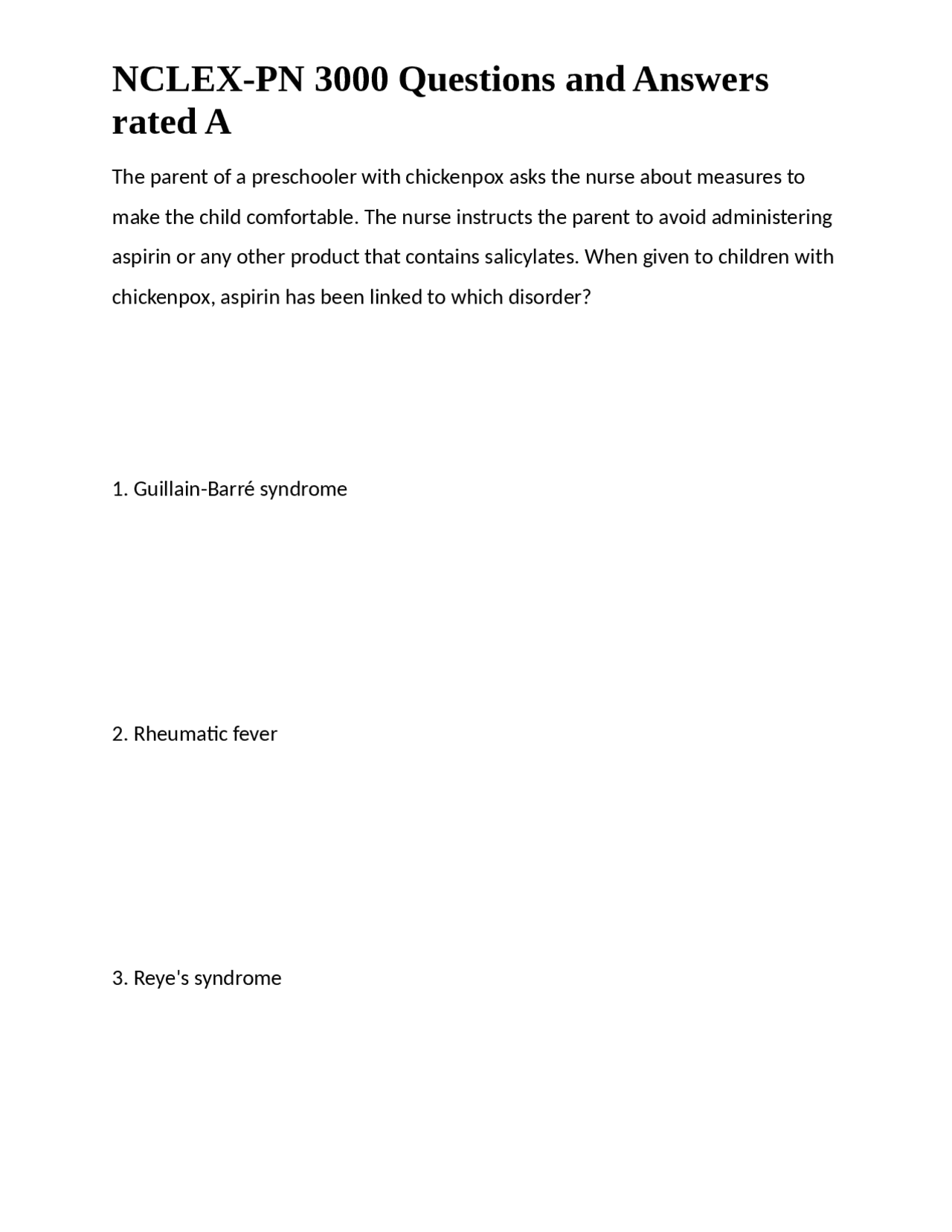 NCLEX-PN 3000 Questions and Answers rated A | Exercises Nursing | Docsity