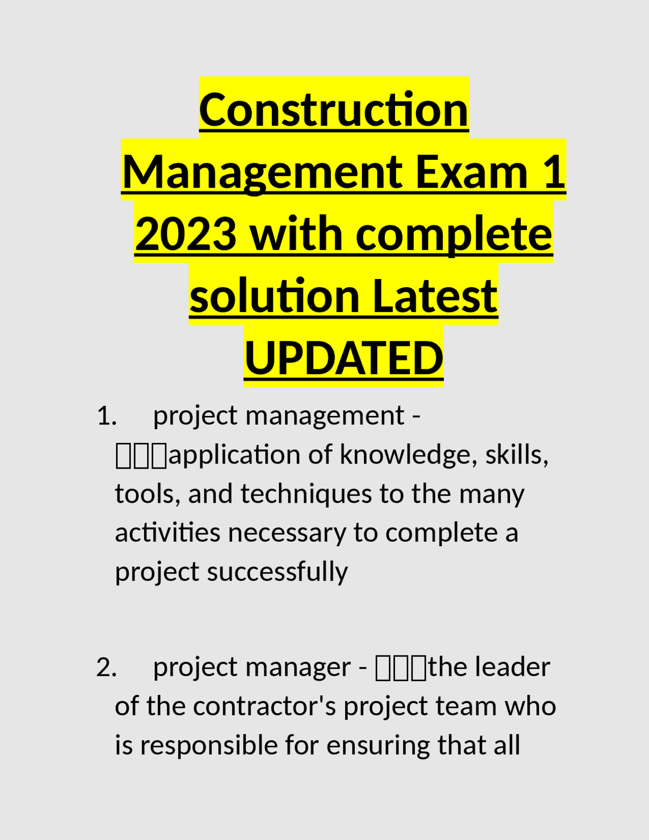 Construction Management Exam 1 2023 with complete solution Latest ...