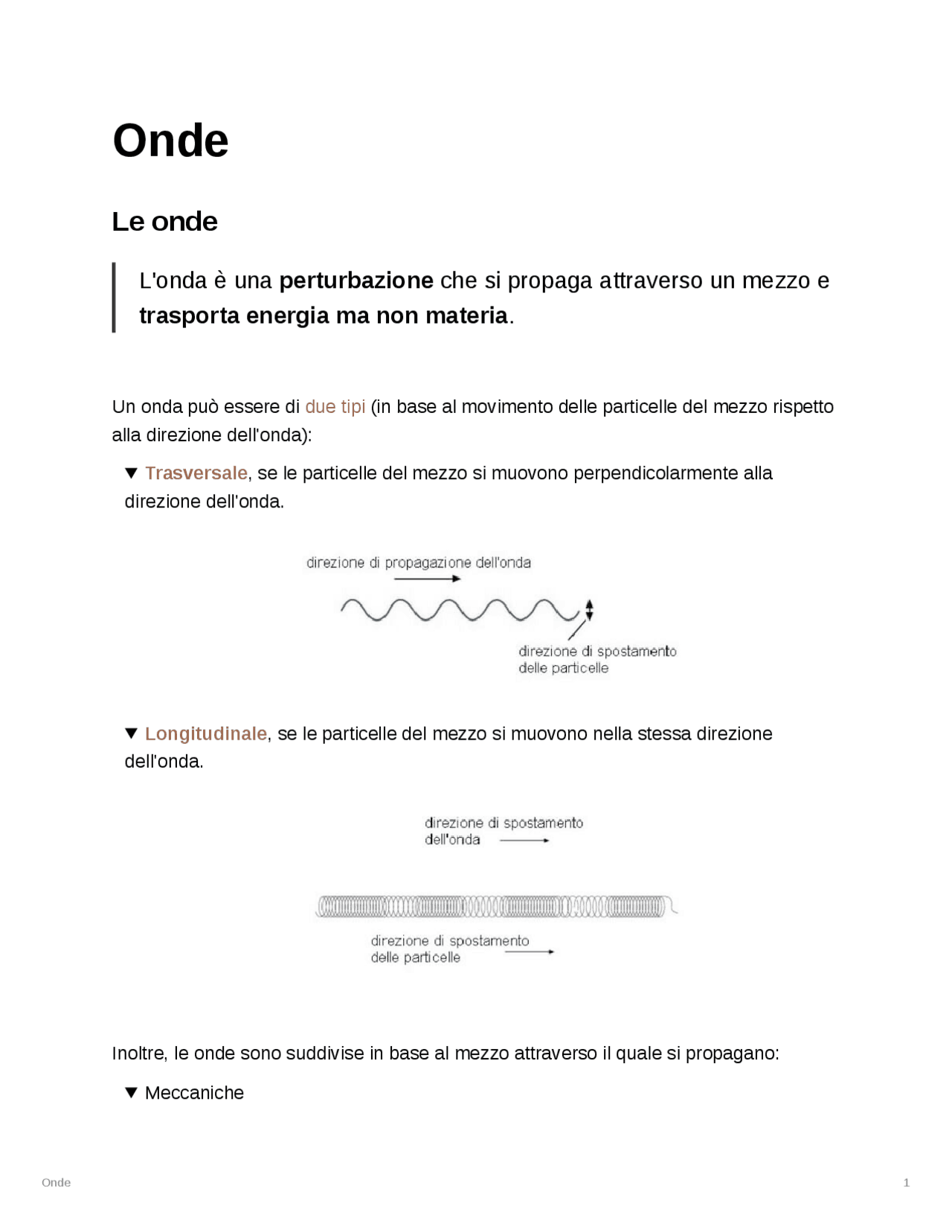 Le Onde | Schemi e mappe concettuali di Fisica | Docsity