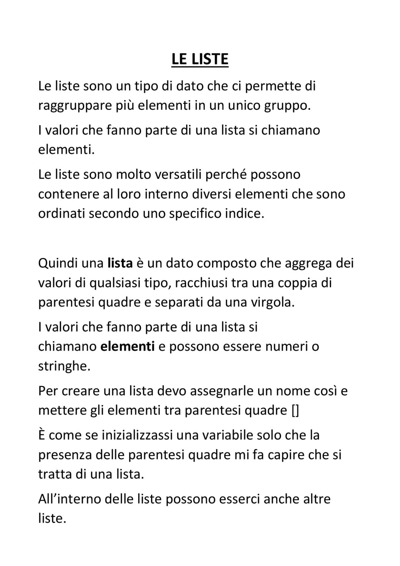 Le liste in Python | Appunti di Fondamenti di informatica | Docsity