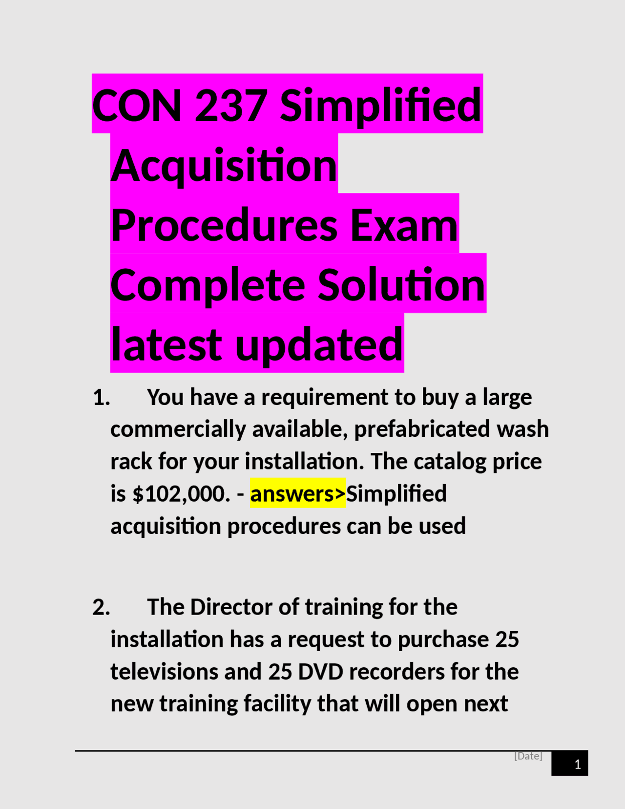 CON 237 Simplified Acquisition Procedures Exam Complete Solution latest ...