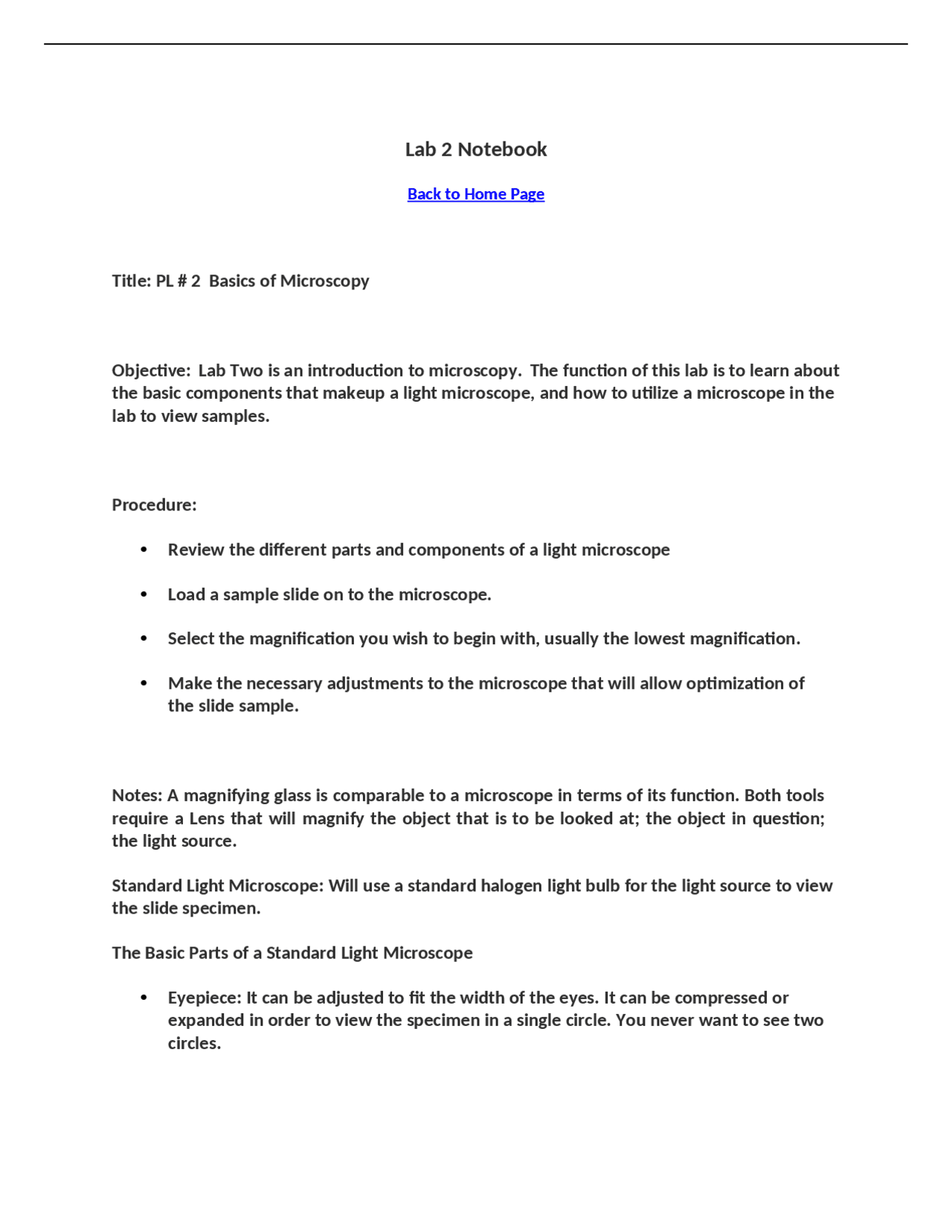 Bio 171 Lab 2 Notebook Basics Of Microscopy Portage Learning Lab Reports Microbiology Docsity