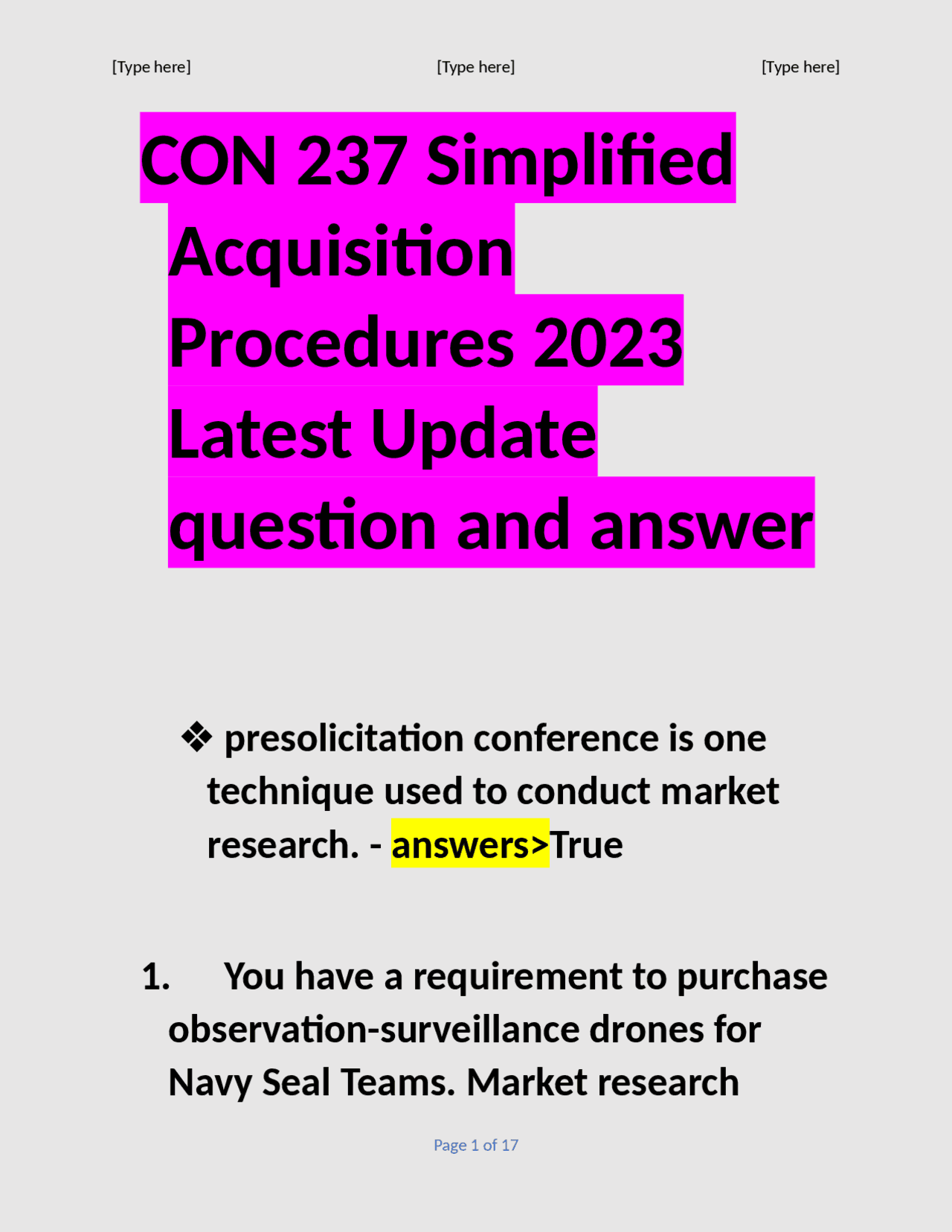 CON 237 Simplified Acquisition Procedures 2023 Latest Update question ...