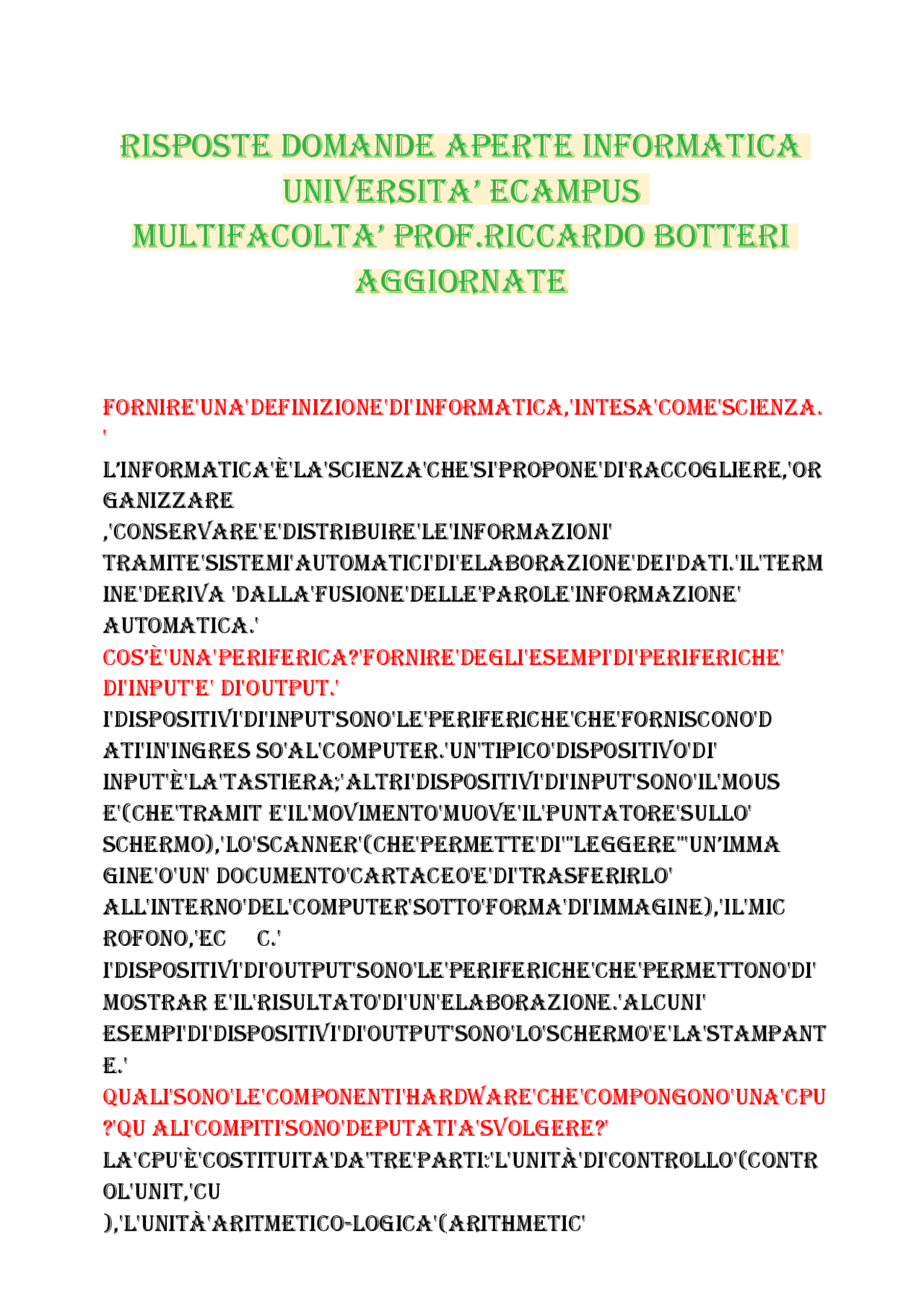 RISPOSTE DOMANDE APERTE INFORMATICA UNIVERSITA’ ECAMPUS AGGIORNATE 2023 | Panieri di Informatica ...