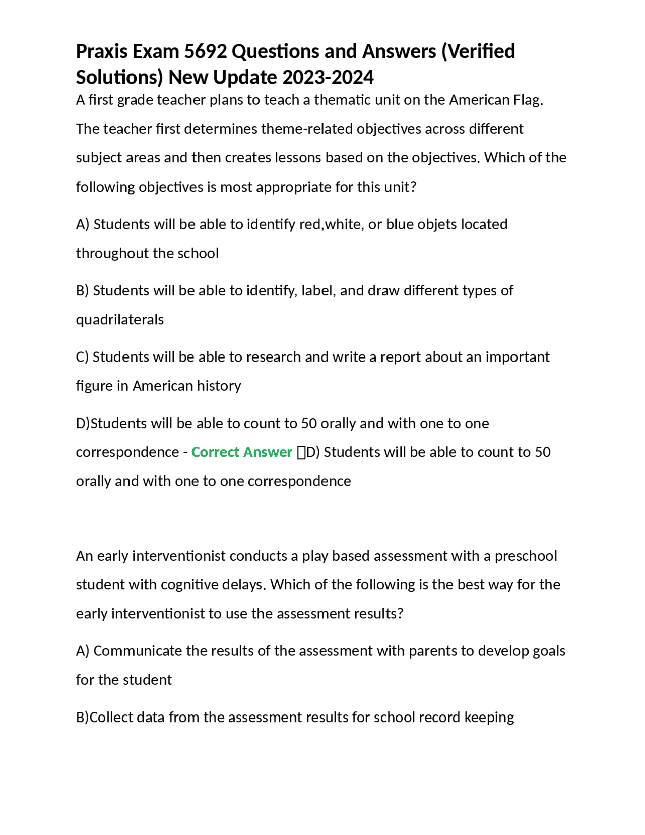 Praxis Exam 5692 Questions and Answers | Exams Medicine | Docsity