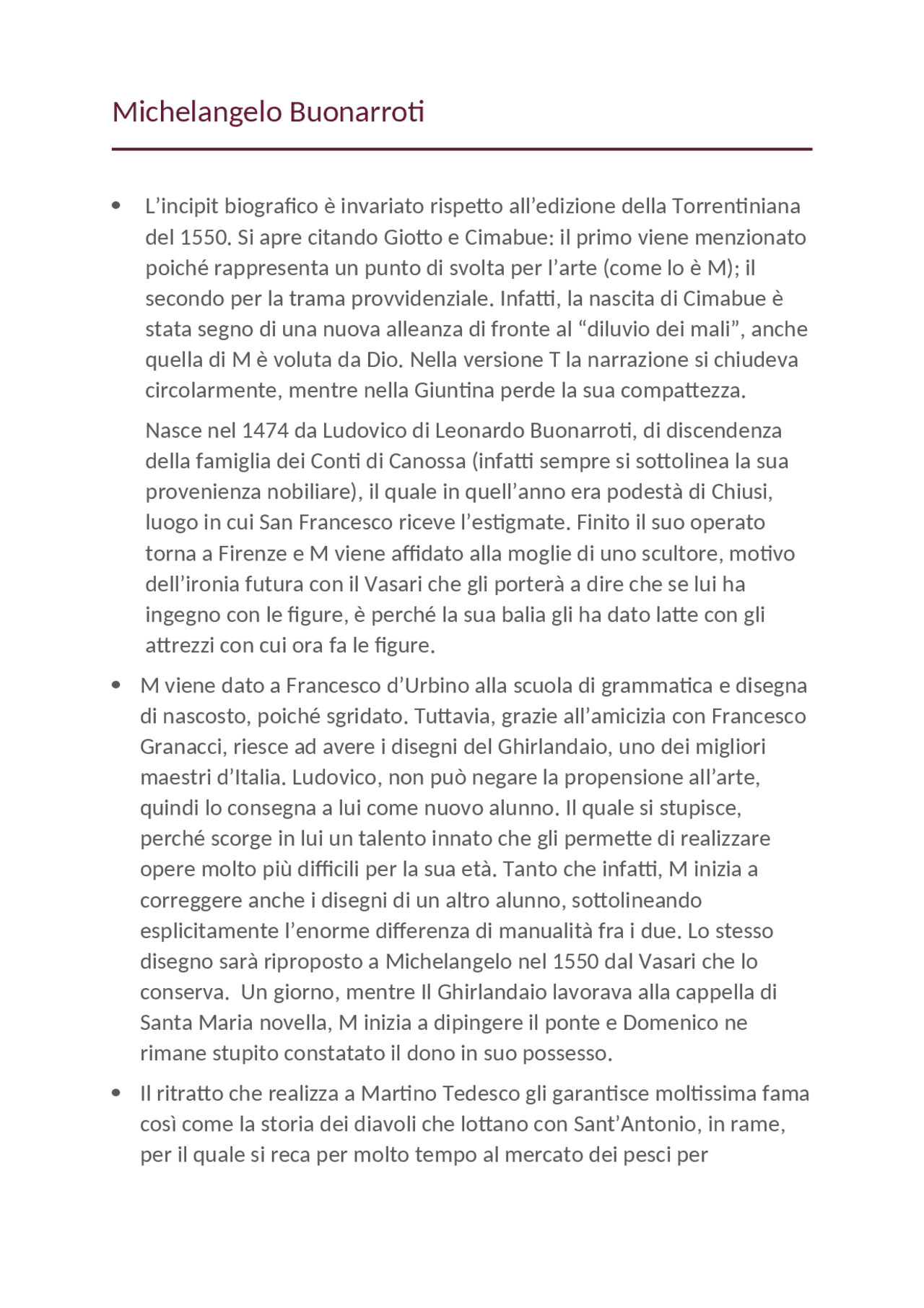 Michelangelo Buonarroti | Appunti di Letteratura Italiana | Docsity