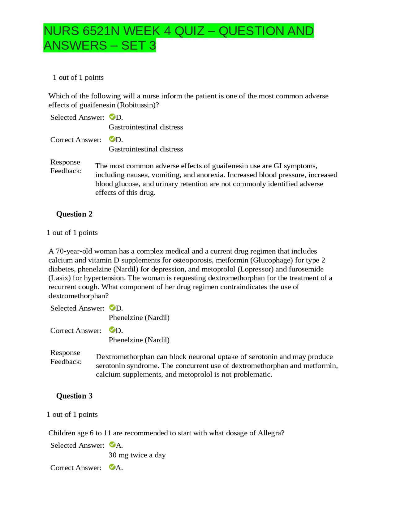 Nurs 6521n Week 4 Quiz Question And Answers Set 3 Exams Nursing