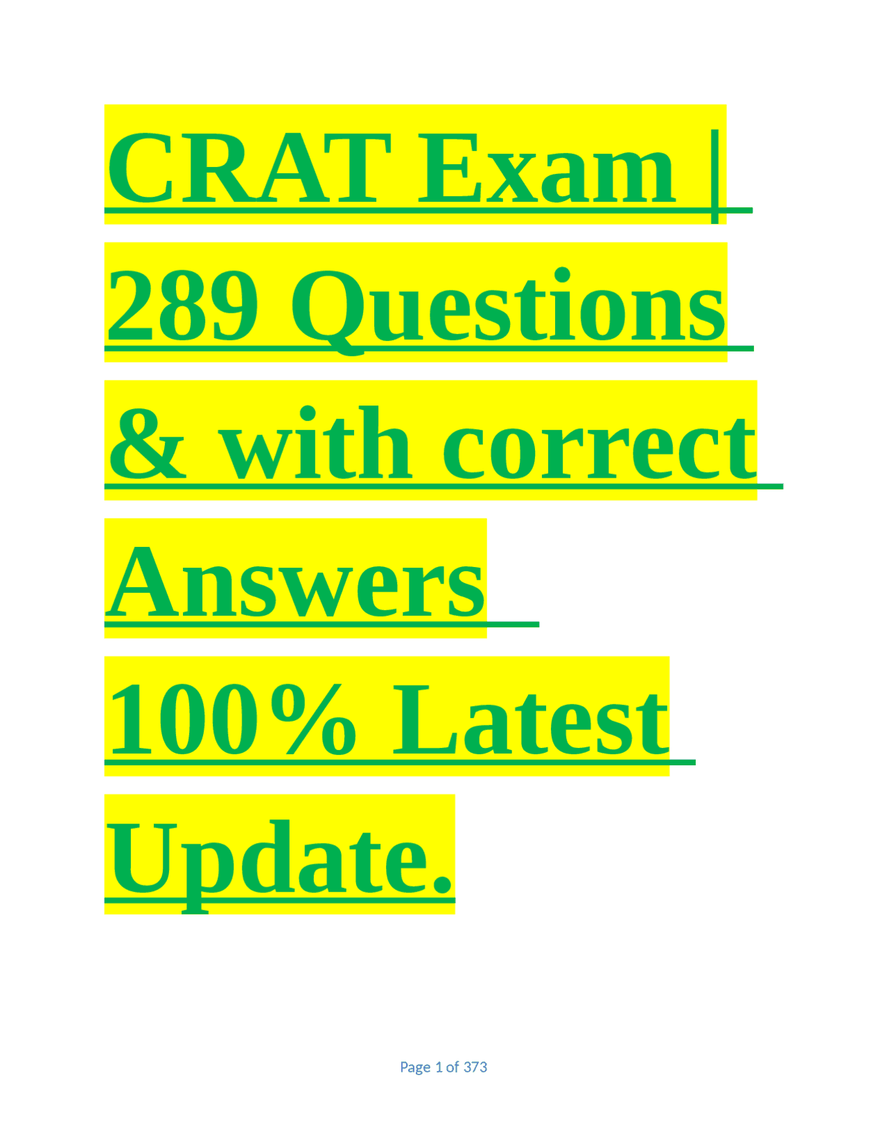 CRAT Exam | 289 Questions & with correct Answers 100% Latest Update ...