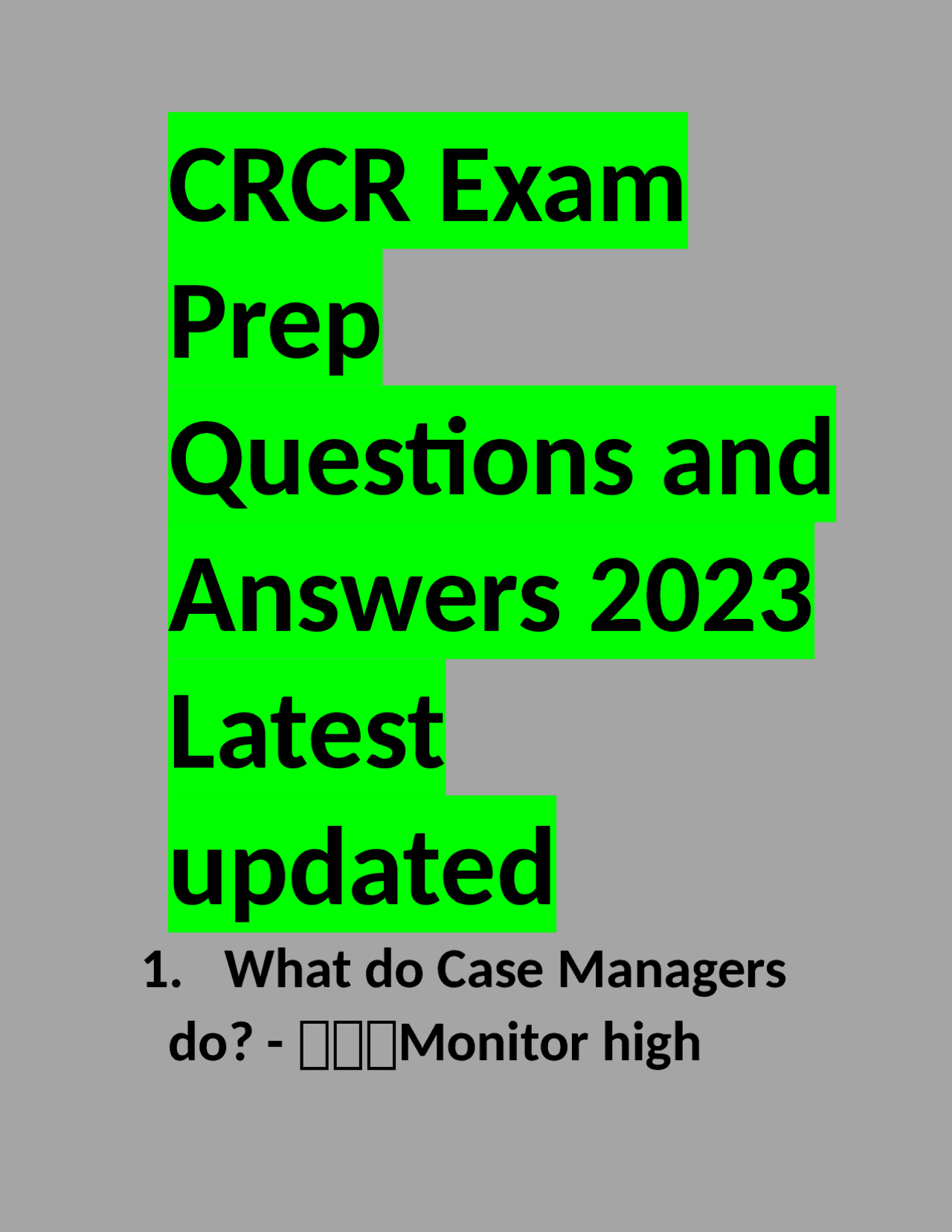 CRCR Exam Prep Questions and Answers 2023 Latest updated | Exams ...